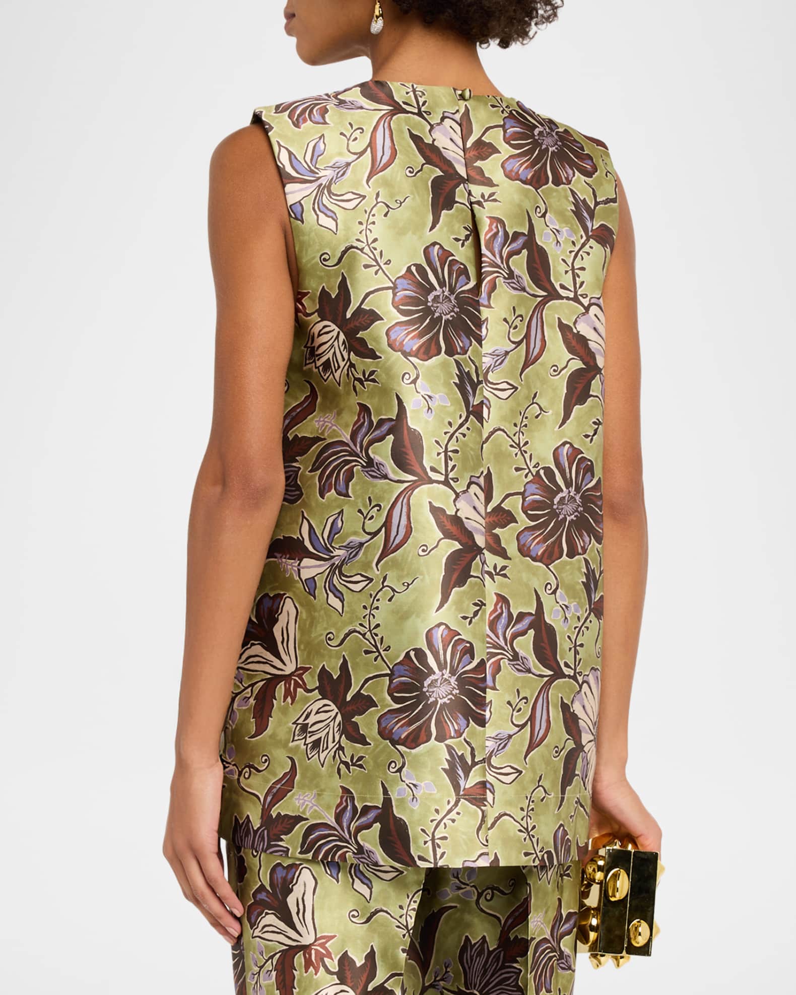 ALEMAIS Citron Sleeveless Floral-Print Boxy Top | Neiman Marcus