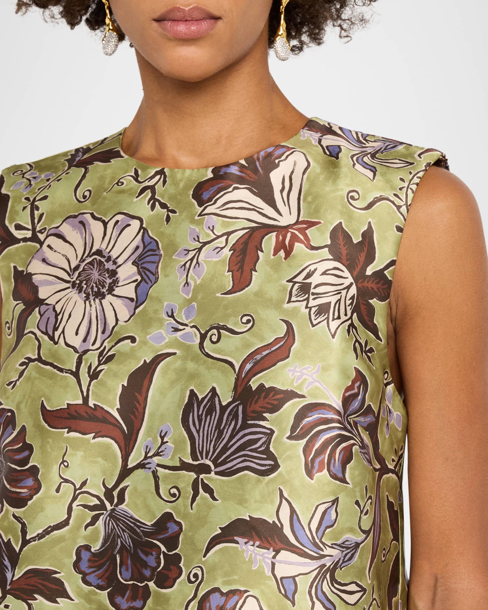 ALEMAIS Citron Sleeveless Floral-Print Boxy Top | Neiman Marcus