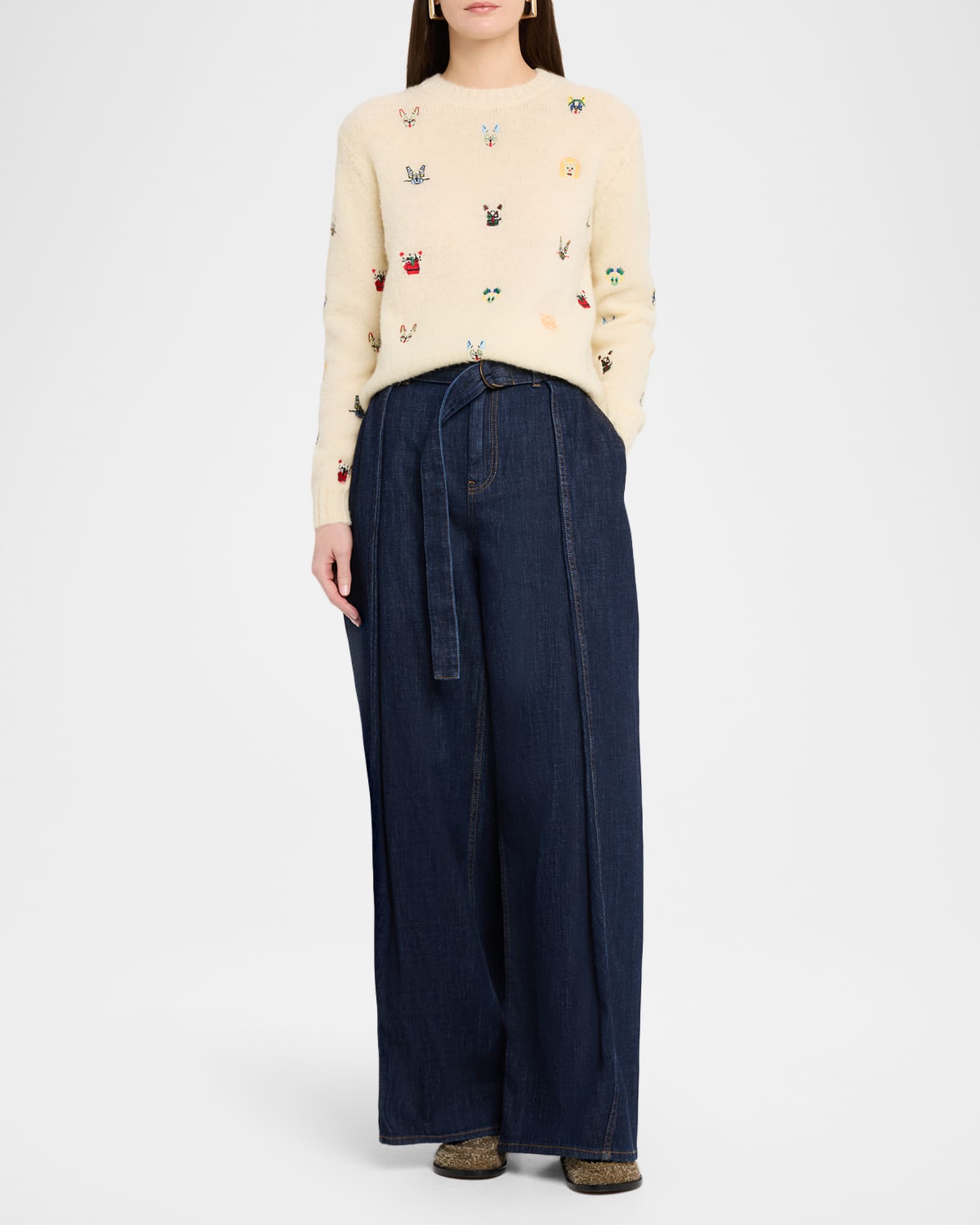 Loewe D-Ring Belted Wide-Leg Jeans | Neiman Marcus