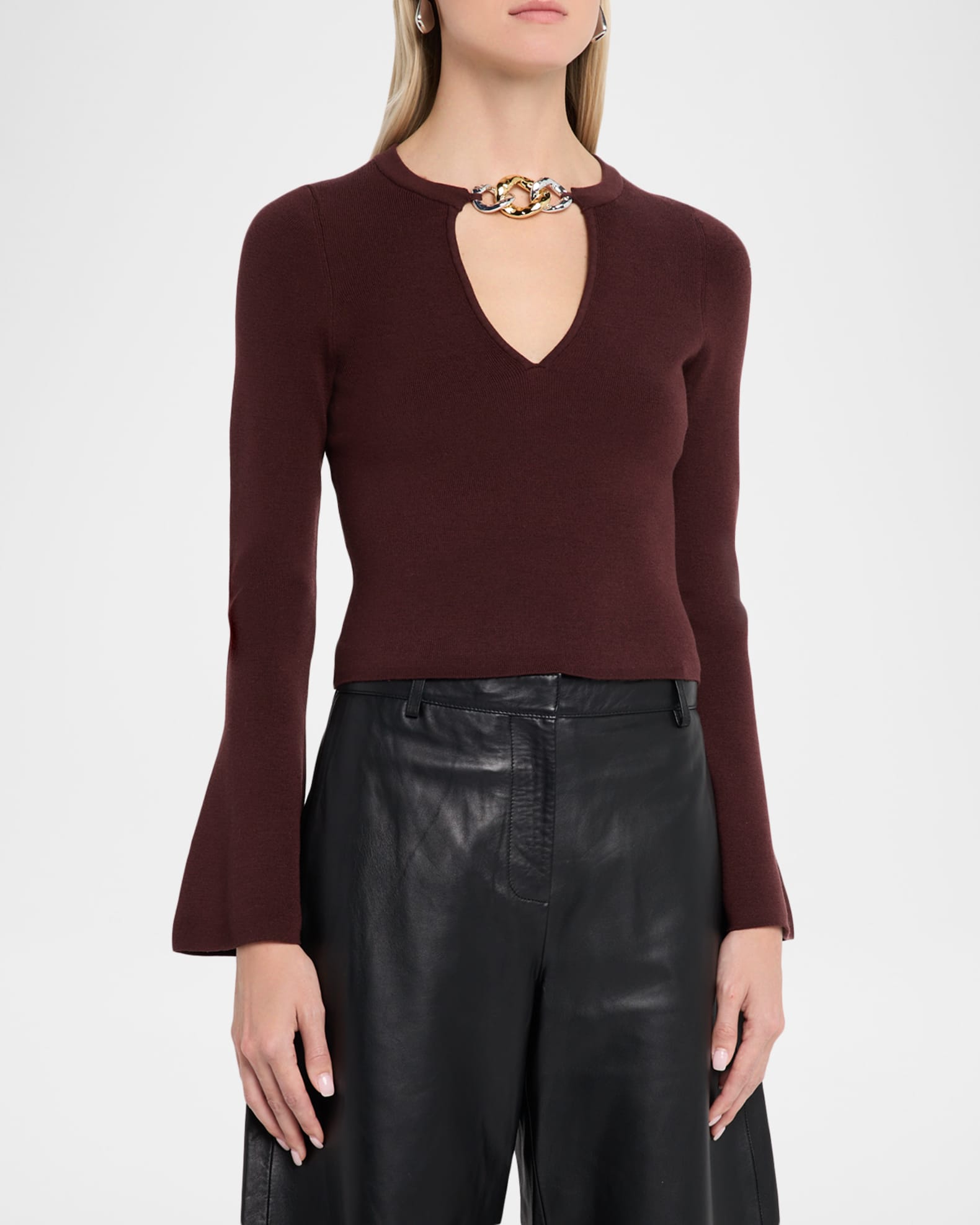 SIMKHAI Evren Wool Chain Cut-Out Top | Neiman Marcus