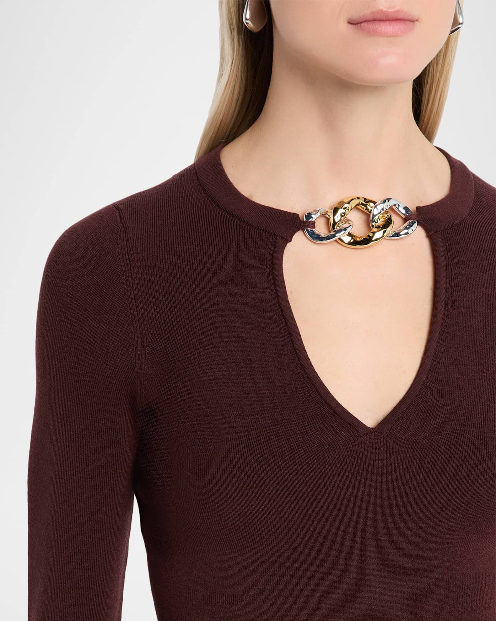 SIMKHAI Evren Wool Chain Cut-Out Top | Neiman Marcus