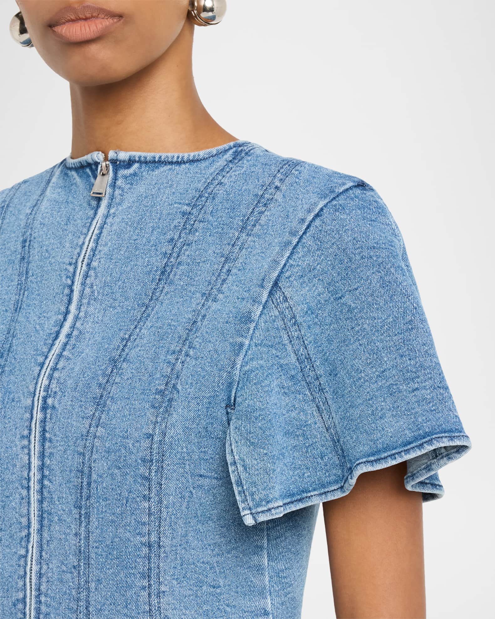 SIMKHAI Kolby Short-Sleeve Denim Top | Neiman Marcus