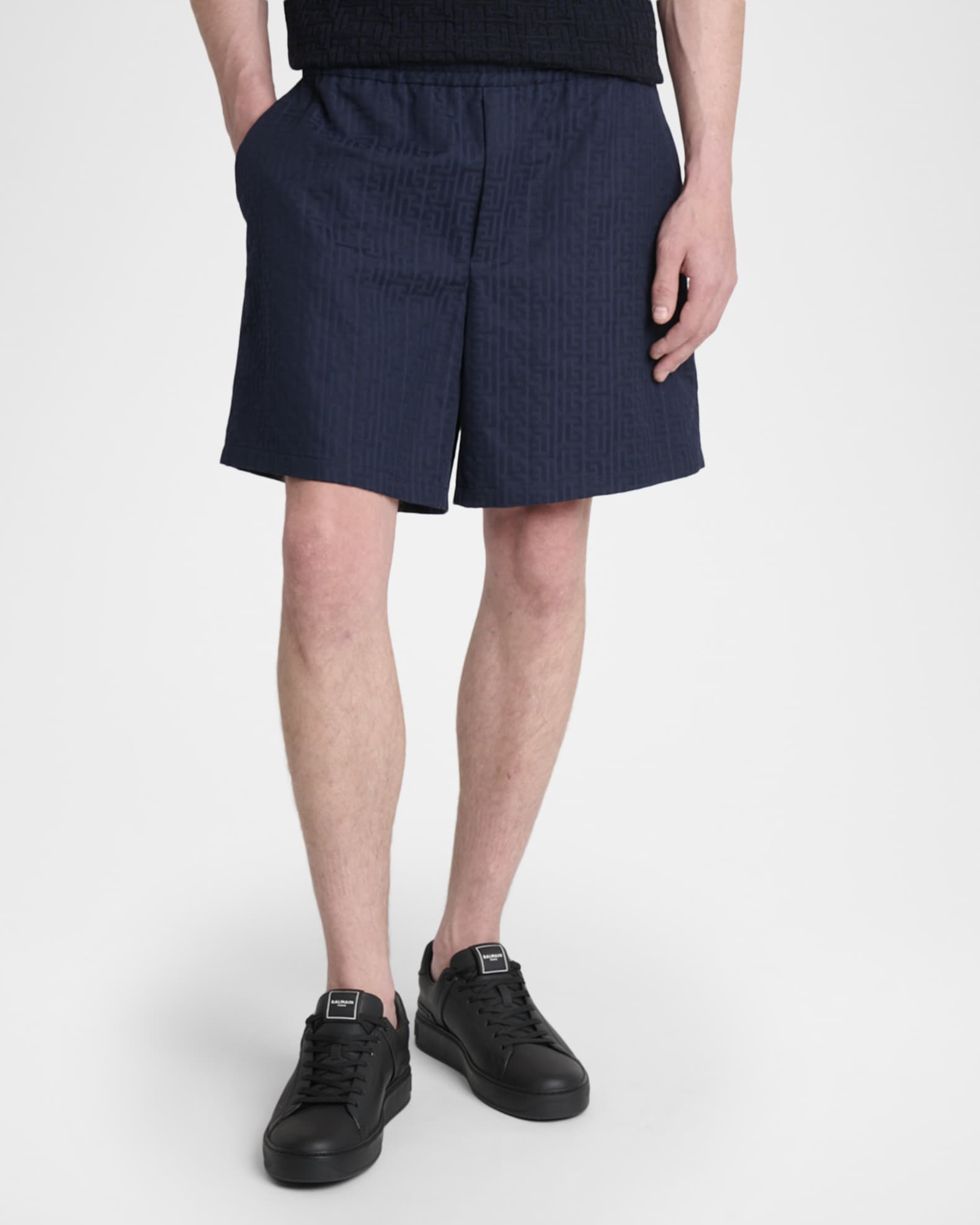 Balmain Men's Cotton PB Labyrinth Jacquard Pull-On Shorts | Neiman Marcus