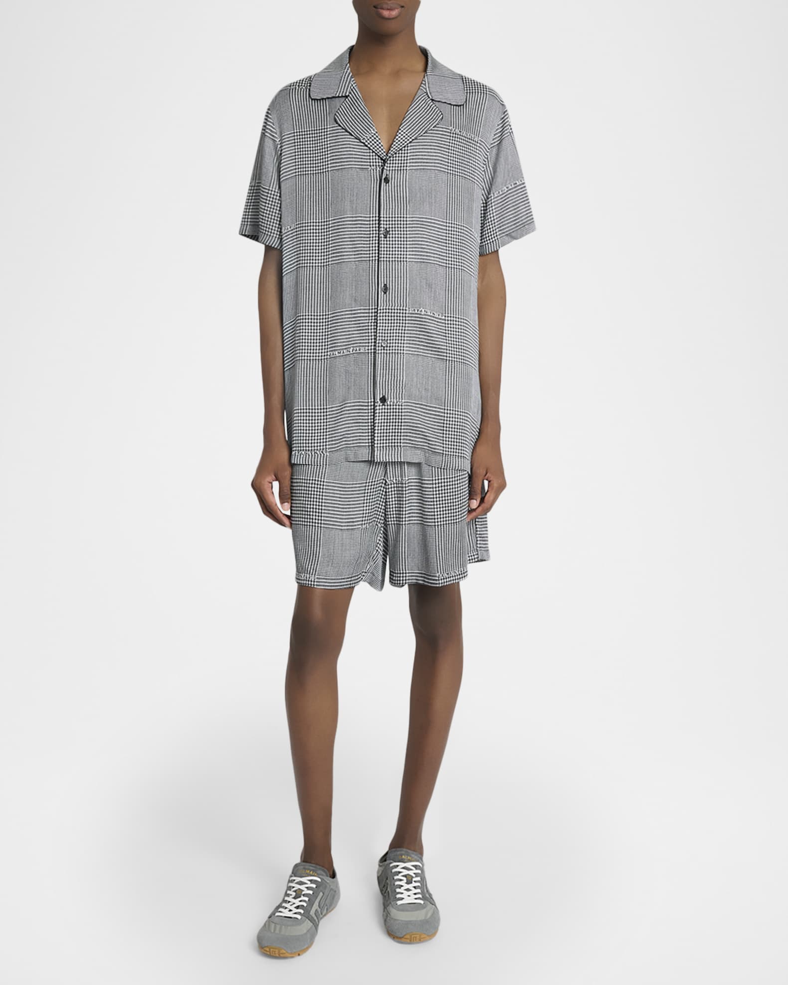 Balmain Men's Prince of Wales Logo Viscose Short-Sleeve Shirt | Neiman ...