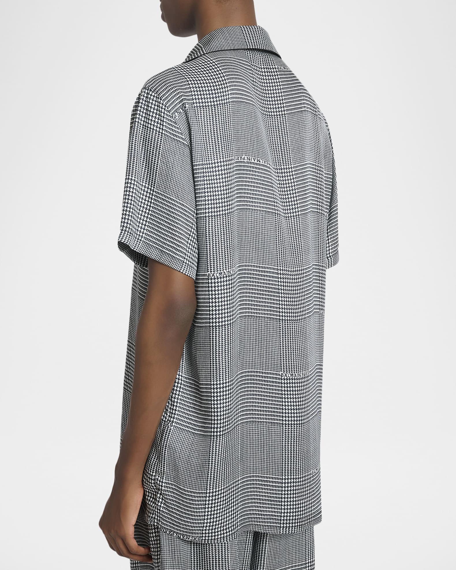 Balmain Men's Prince of Wales Logo Viscose Short-Sleeve Shirt | Neiman ...