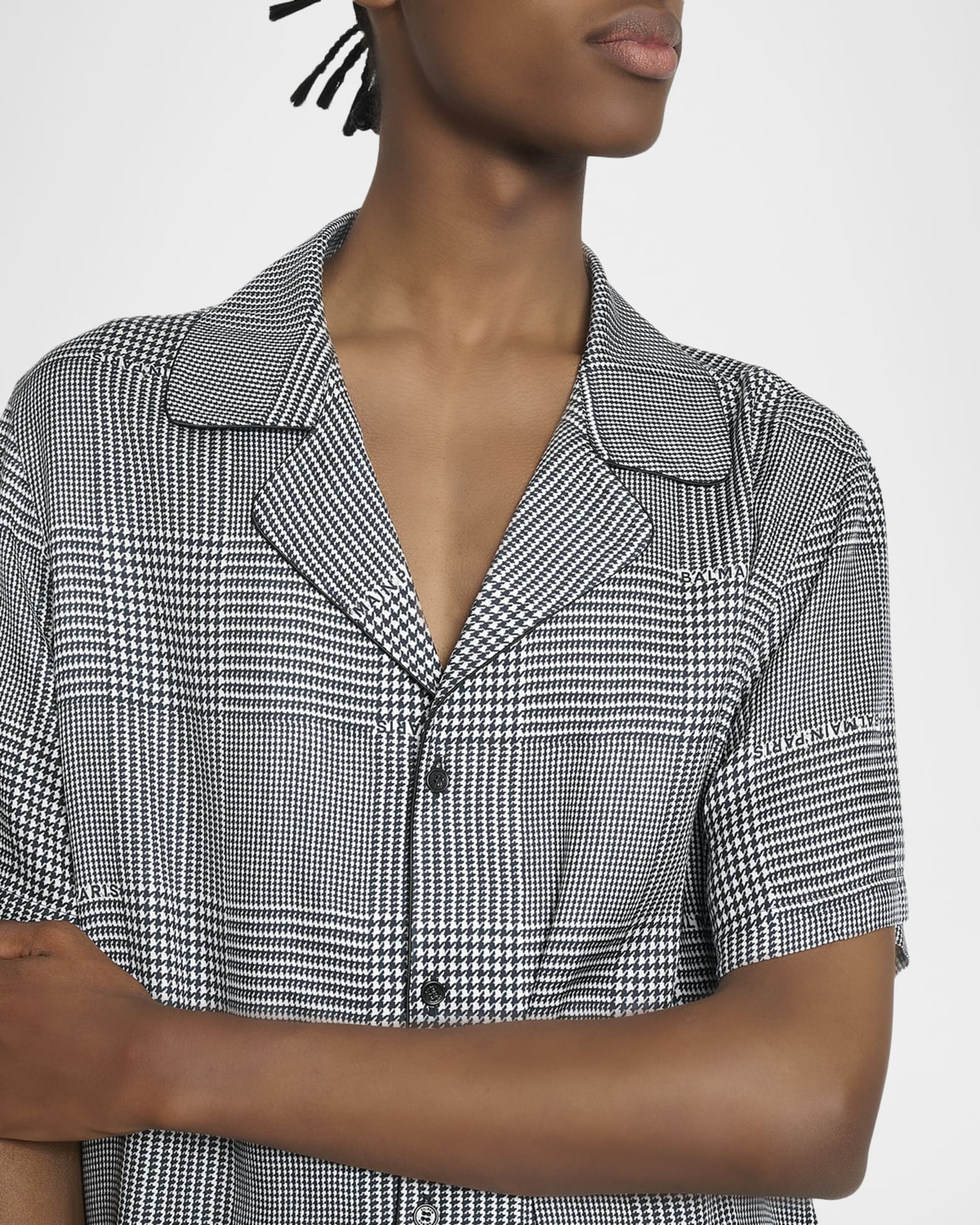 Balmain Men's Prince of Wales Logo Viscose Short-Sleeve Shirt | Neiman ...