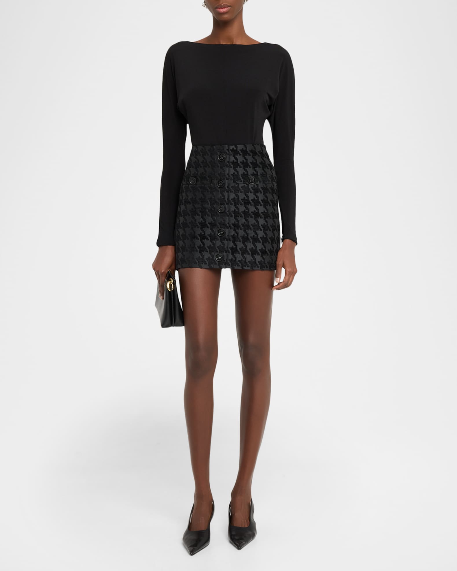 L'Agence Mireya Houndstooth Jacquard Mini Skirt | Neiman Marcus