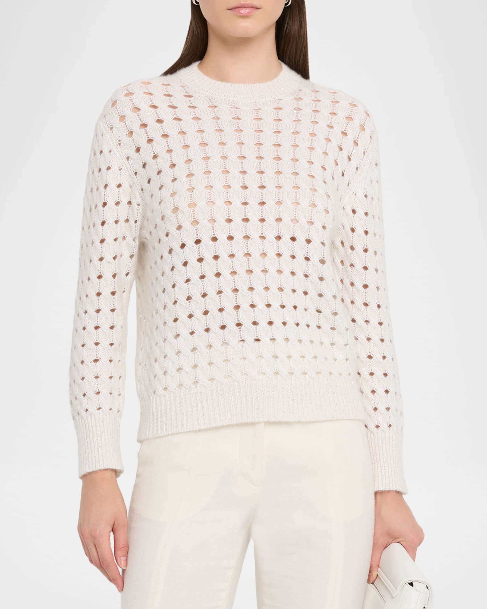 Purotatto Cashmere-Silk Openwork Sweater | Neiman Marcus
