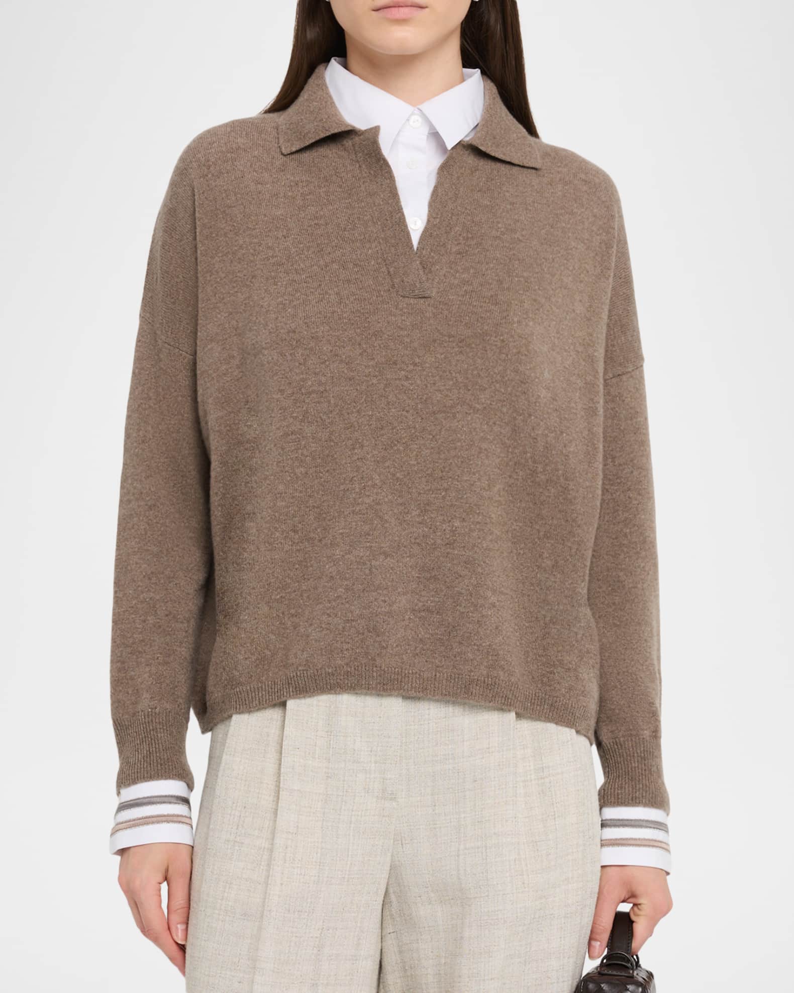 Purotatto Cashmere-Silk Layered Polo Sweater | Neiman Marcus