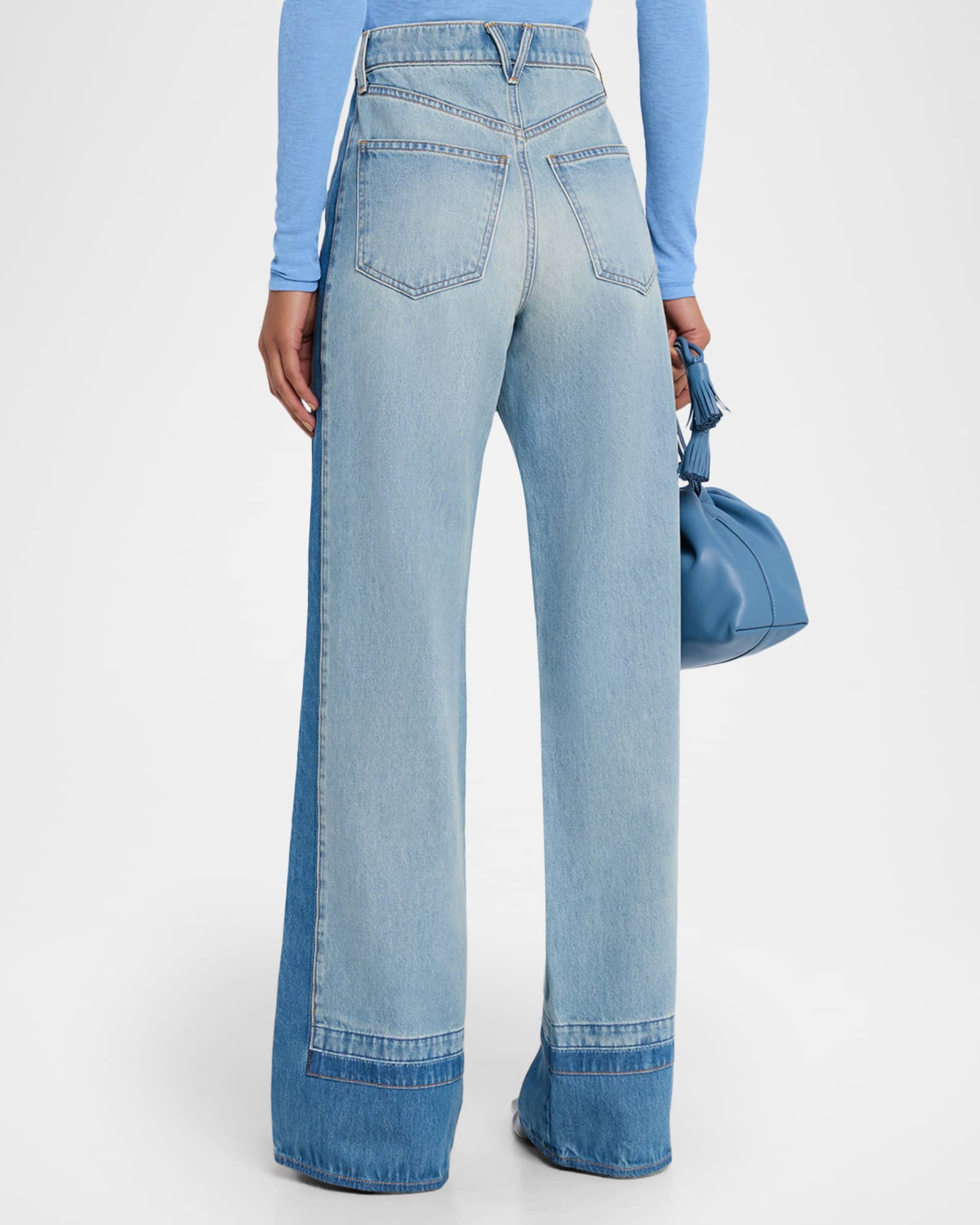 Veronica Beard Taylor Color-Block Wide-Leg Jeans | Neiman Marcus