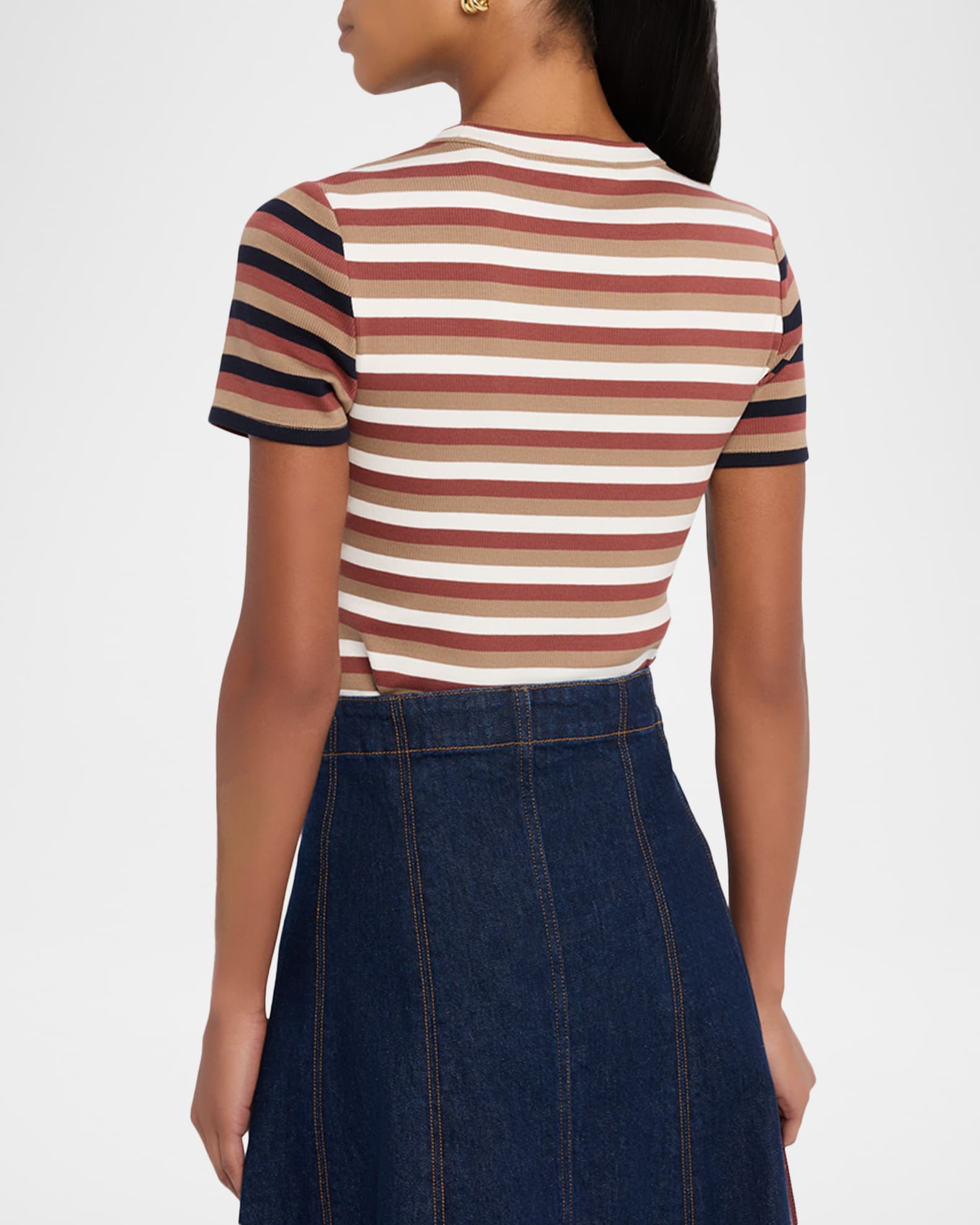Veronica Beard Pruitt Striped Ribbed T-Shirt | Neiman Marcus