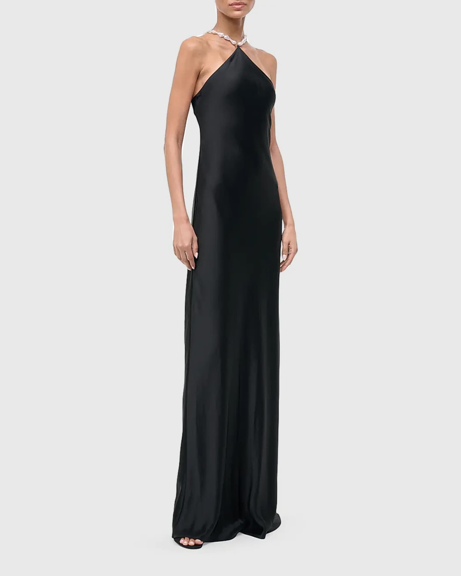 STAUD Cadence Satin Pearly-Strap Maxi Dress | Neiman Marcus