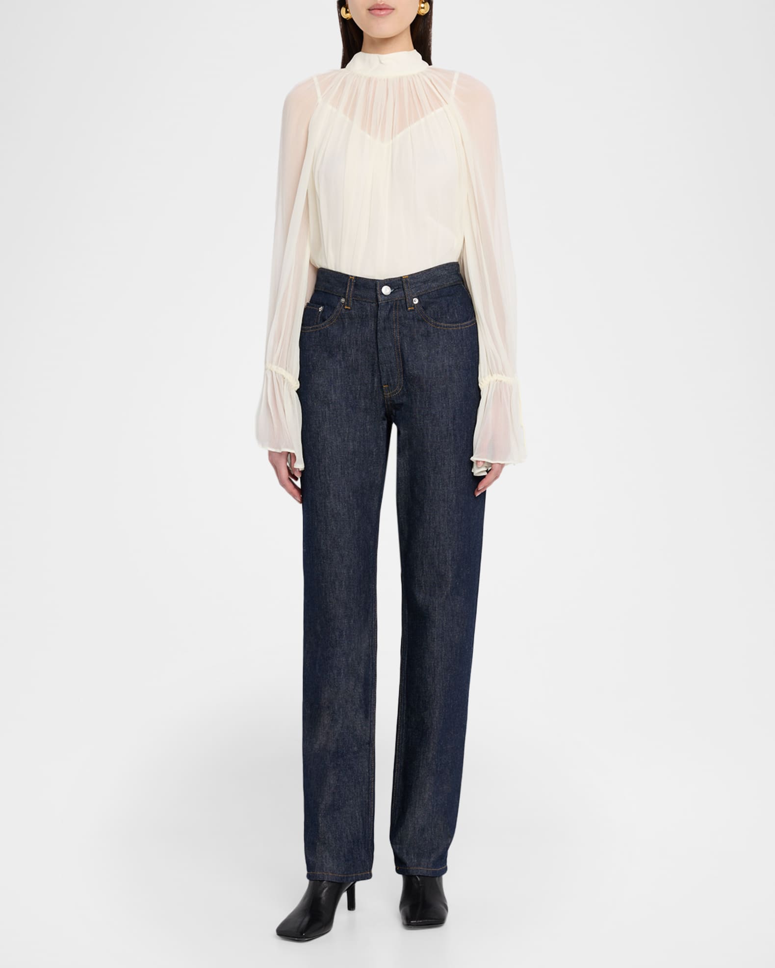 STAUD Roux Chiffon High-Neck Top | Neiman Marcus