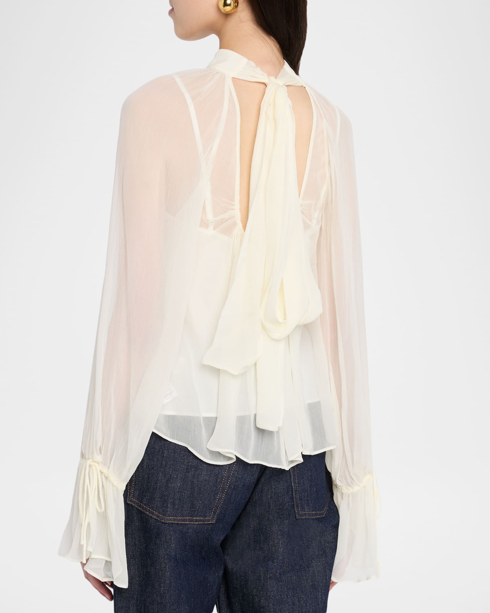 STAUD Roux Chiffon High-Neck Top | Neiman Marcus