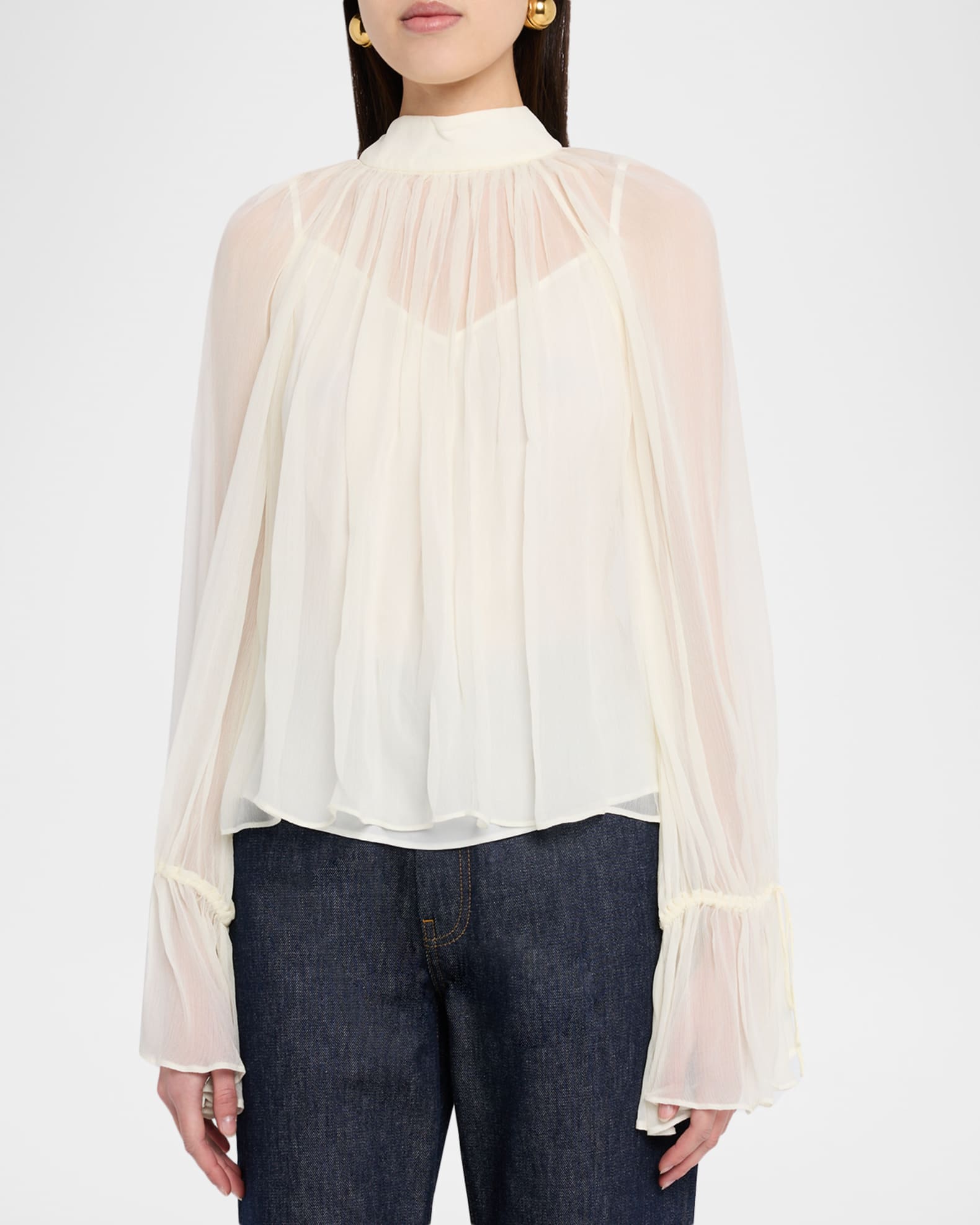 STAUD Roux Chiffon High-Neck Top | Neiman Marcus
