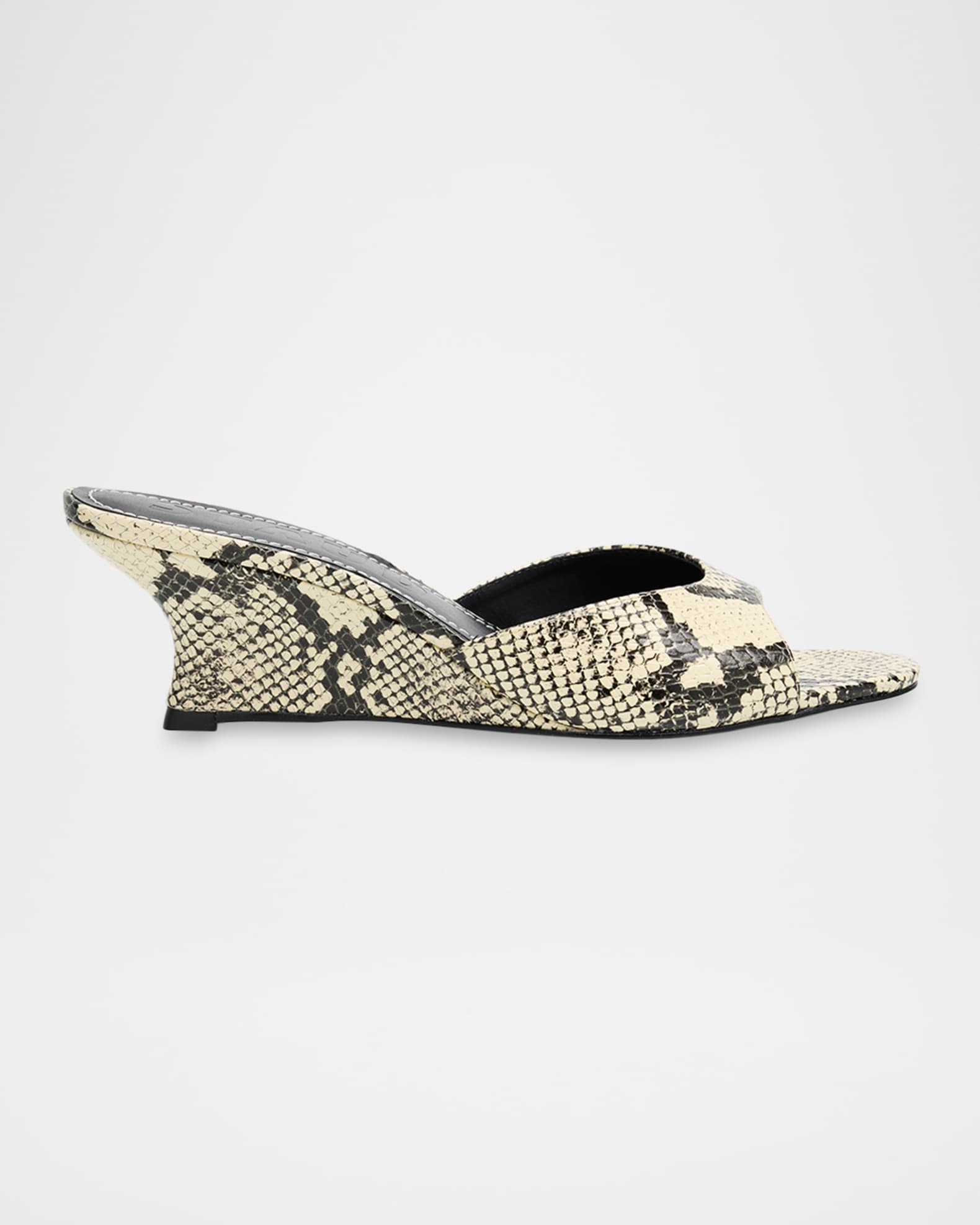 STAUD Brigitte Snake-Embossed Leather Wedge Mules | Neiman Marcus