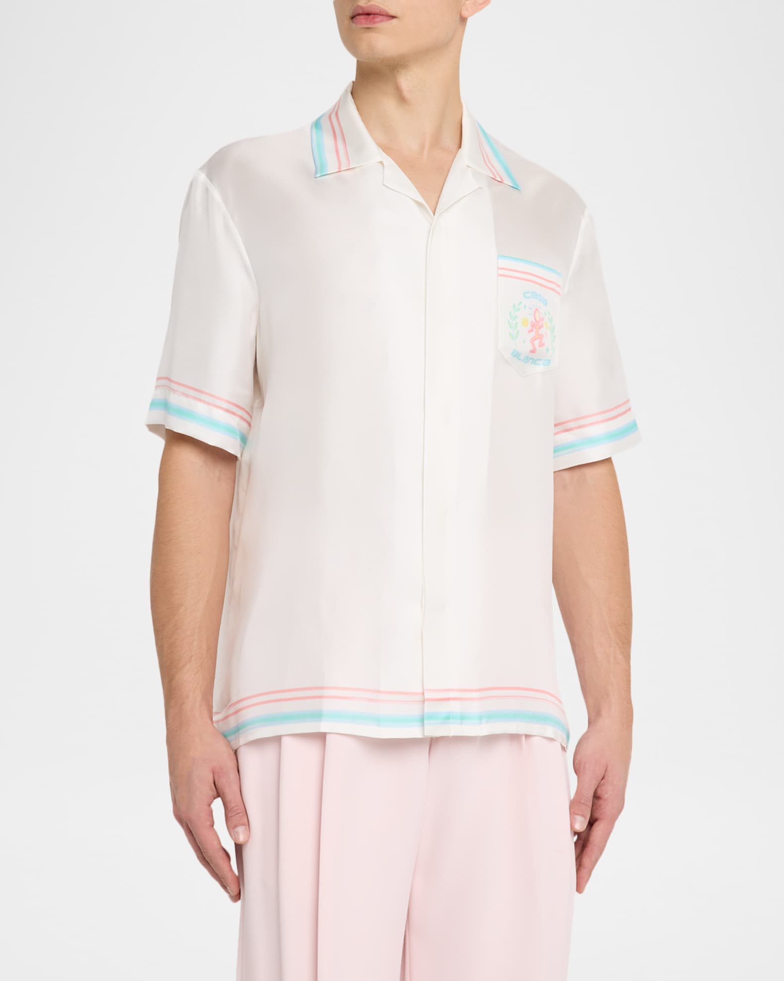 CASABLANCA Men's Dance Joy Printed Silk Camp Shirt | Neiman Marcus