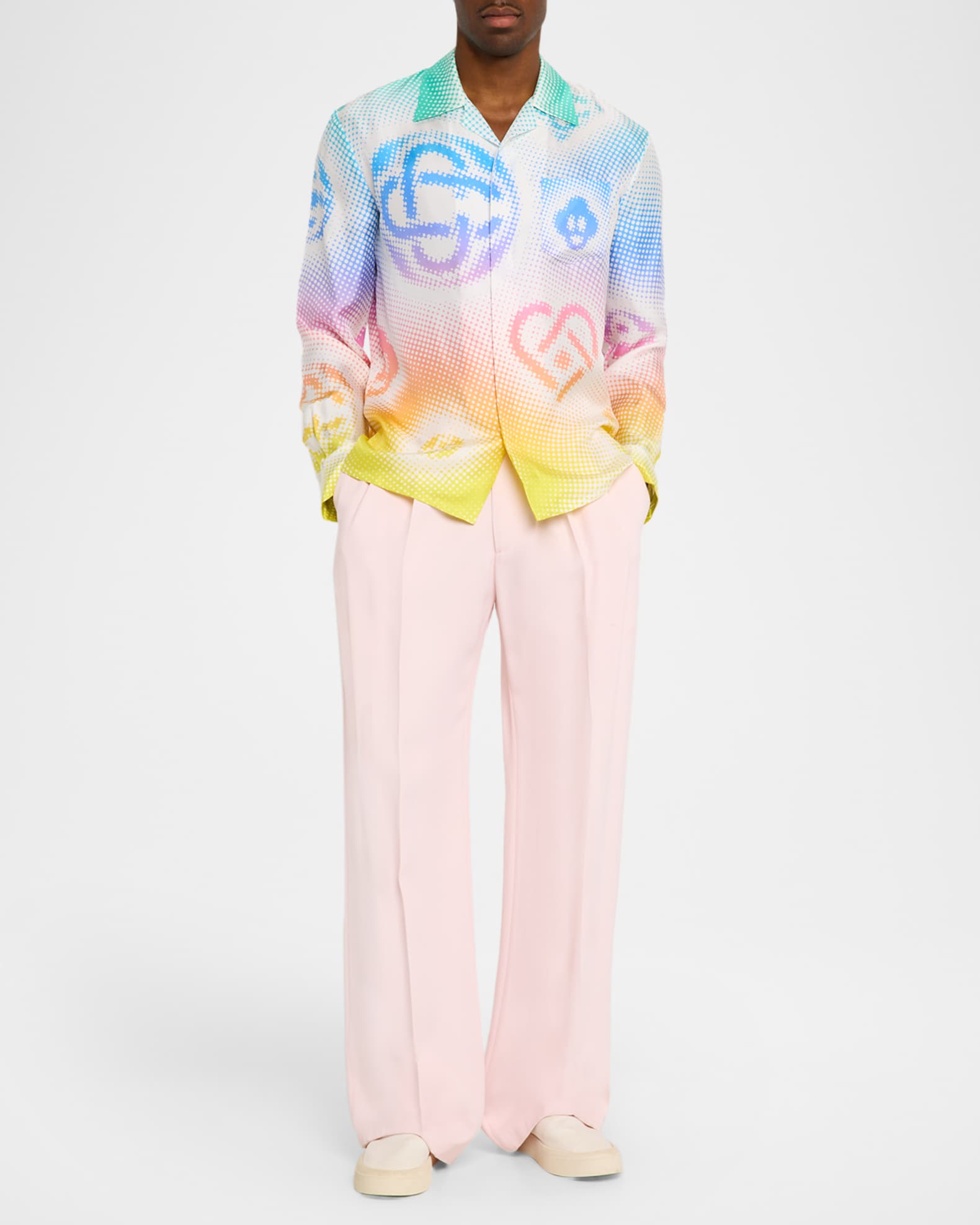 CASABLANCA Men's Halftone Logo Silk Button-Down Shirt | Neiman Marcus