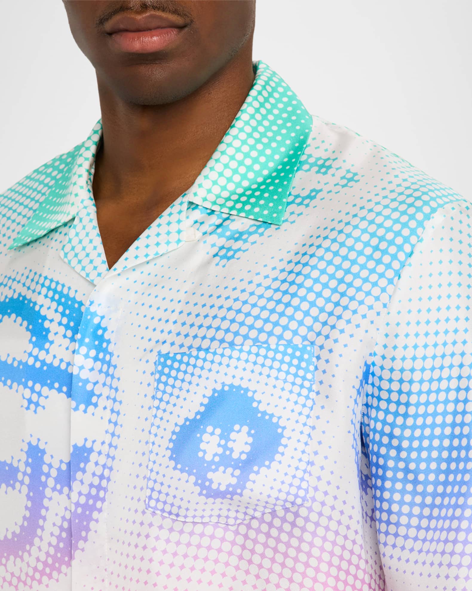 CASABLANCA Men's Halftone Logo Silk Button-Down Shirt | Neiman Marcus