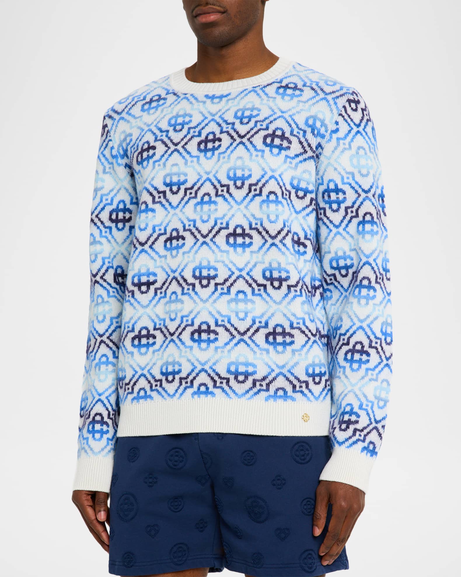 CASABLANCA Men's Space Dye Monogram Knit Crewneck Sweater | Neiman Marcus