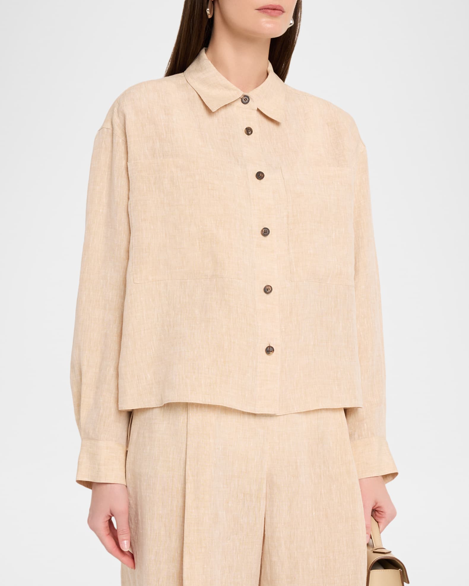 Lafayette 148 New York Cropped Organic Linen Boyfriend Shirt | Neiman ...