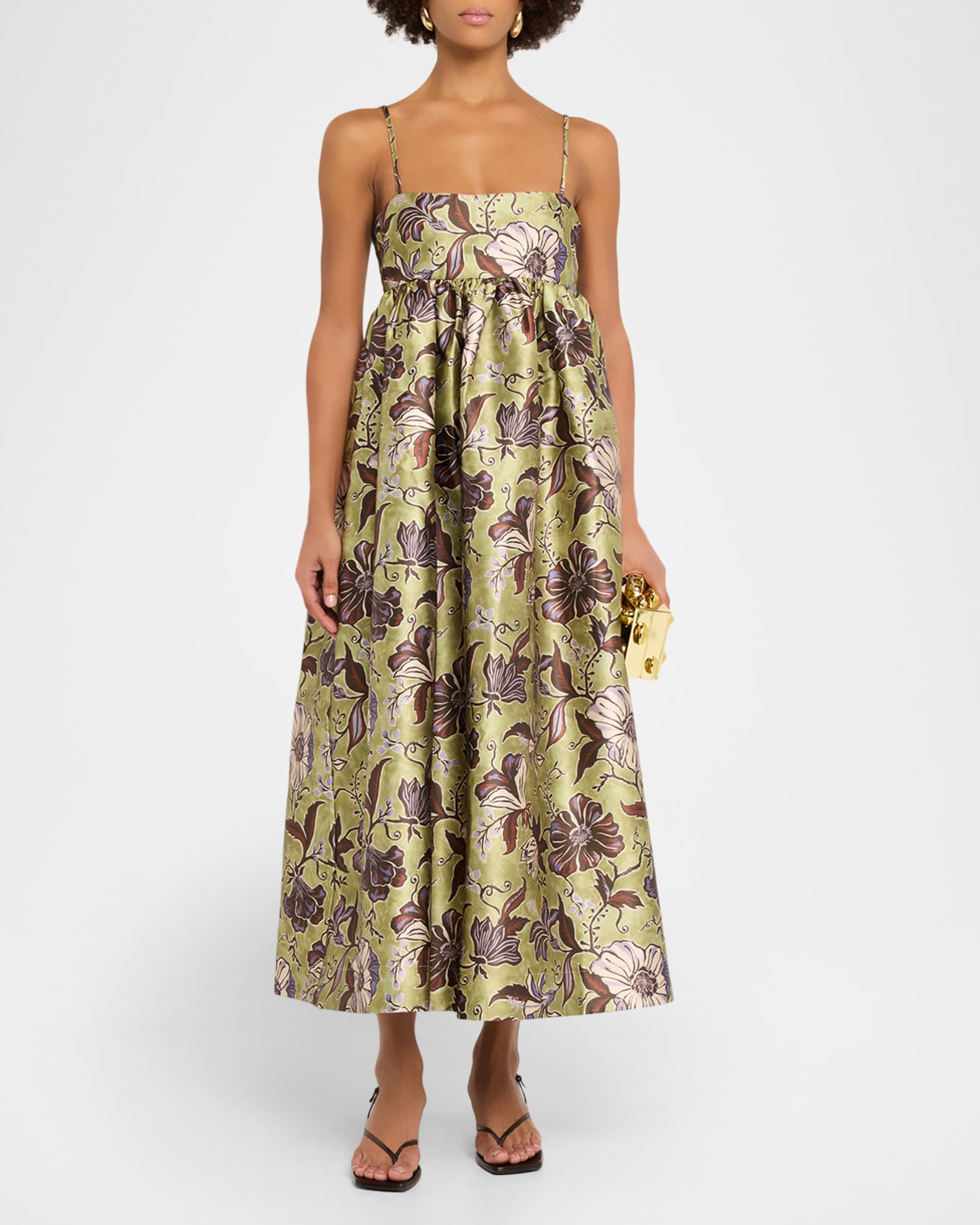 ALEMAIS Citron Floral Satin Midi Dress | Neiman Marcus