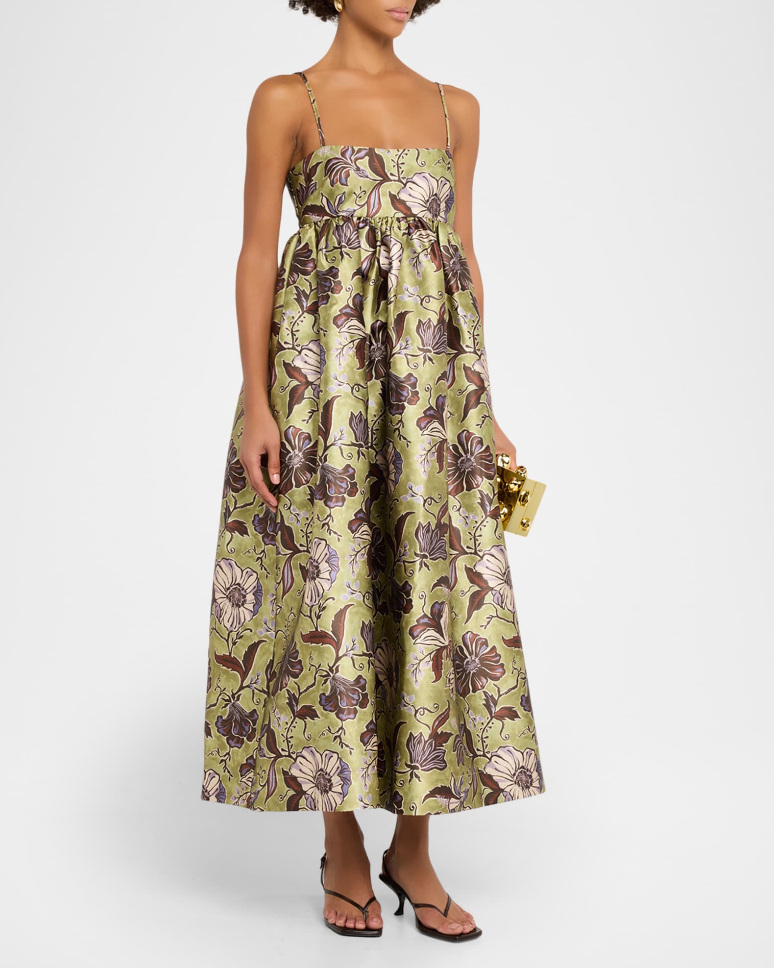 ALEMAIS Citron Floral Satin Midi Dress | Neiman Marcus