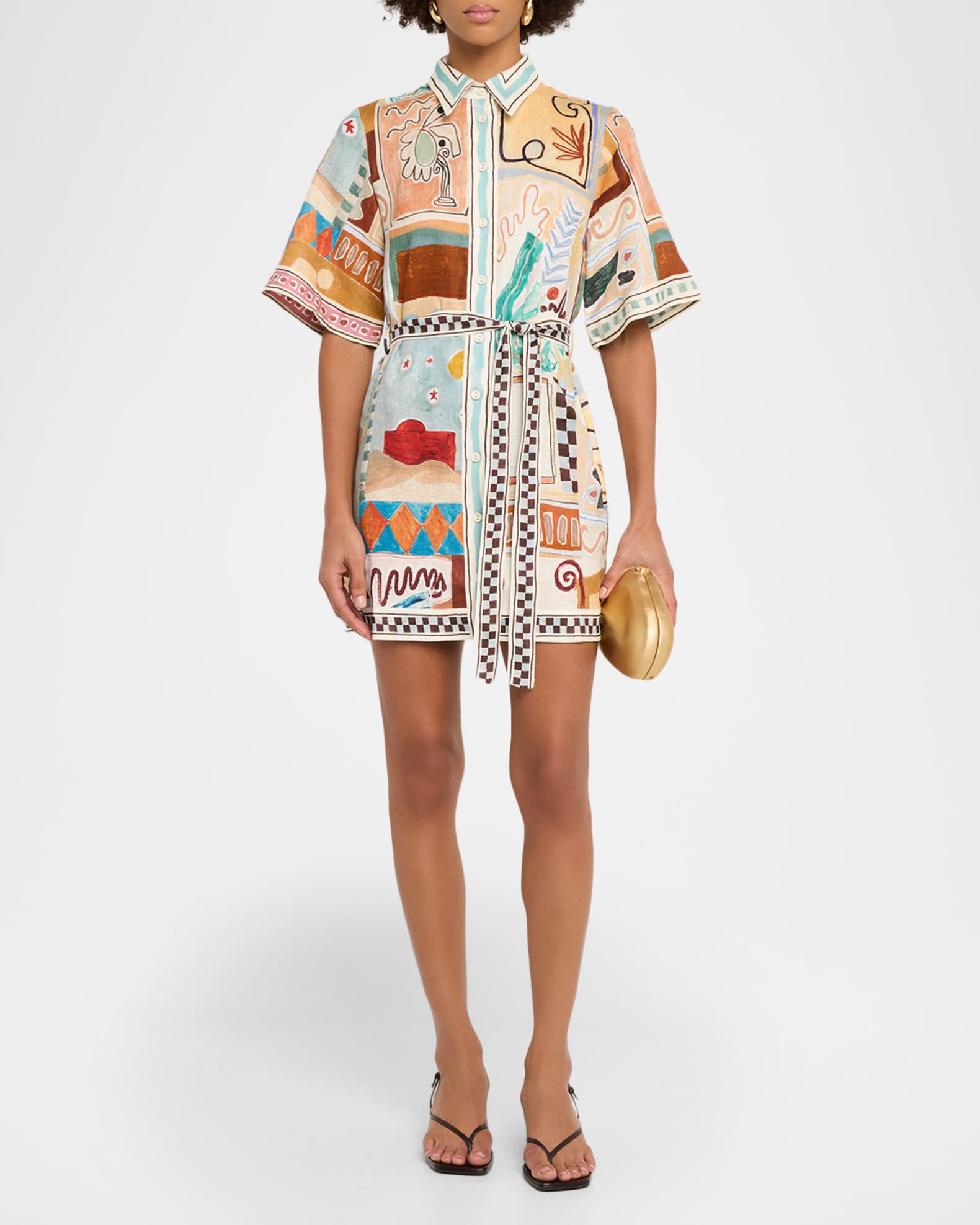 ALEMAIS Michelle Linen Mini Shirtdress | Neiman Marcus