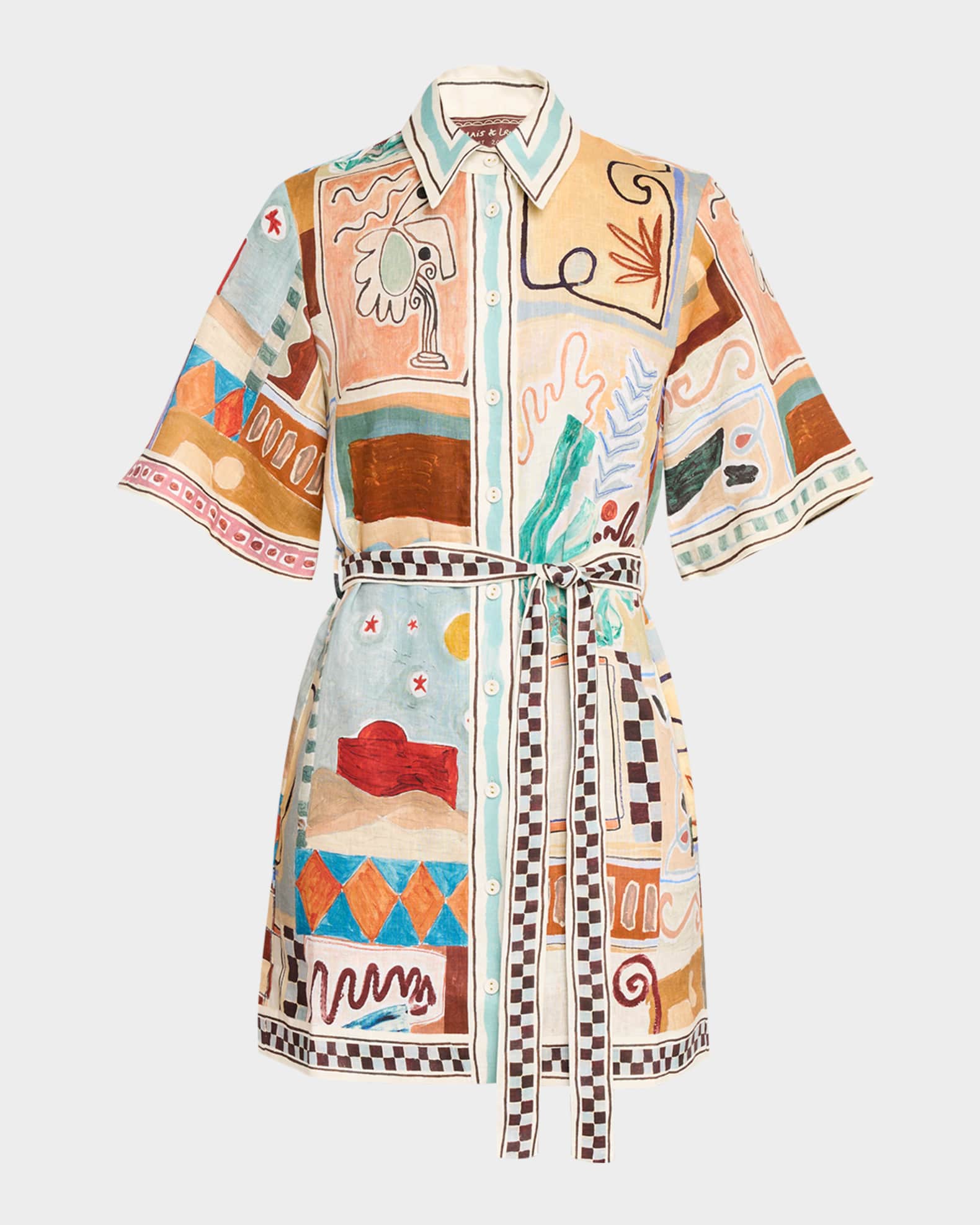 ALEMAIS Michelle Linen Mini Shirtdress | Neiman Marcus