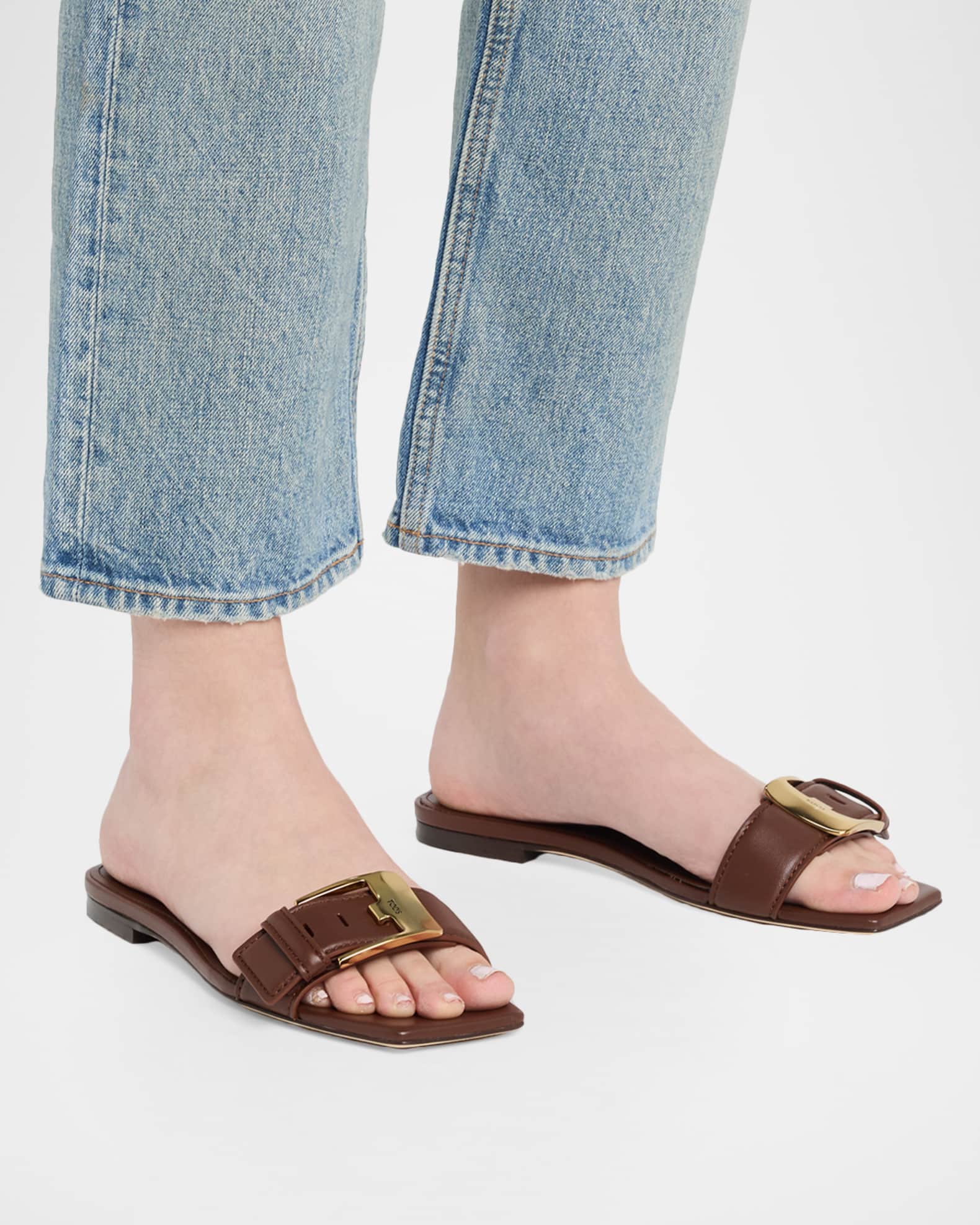Tod's Buckle Nappa Leather Flat Slide Sandals | Neiman Marcus