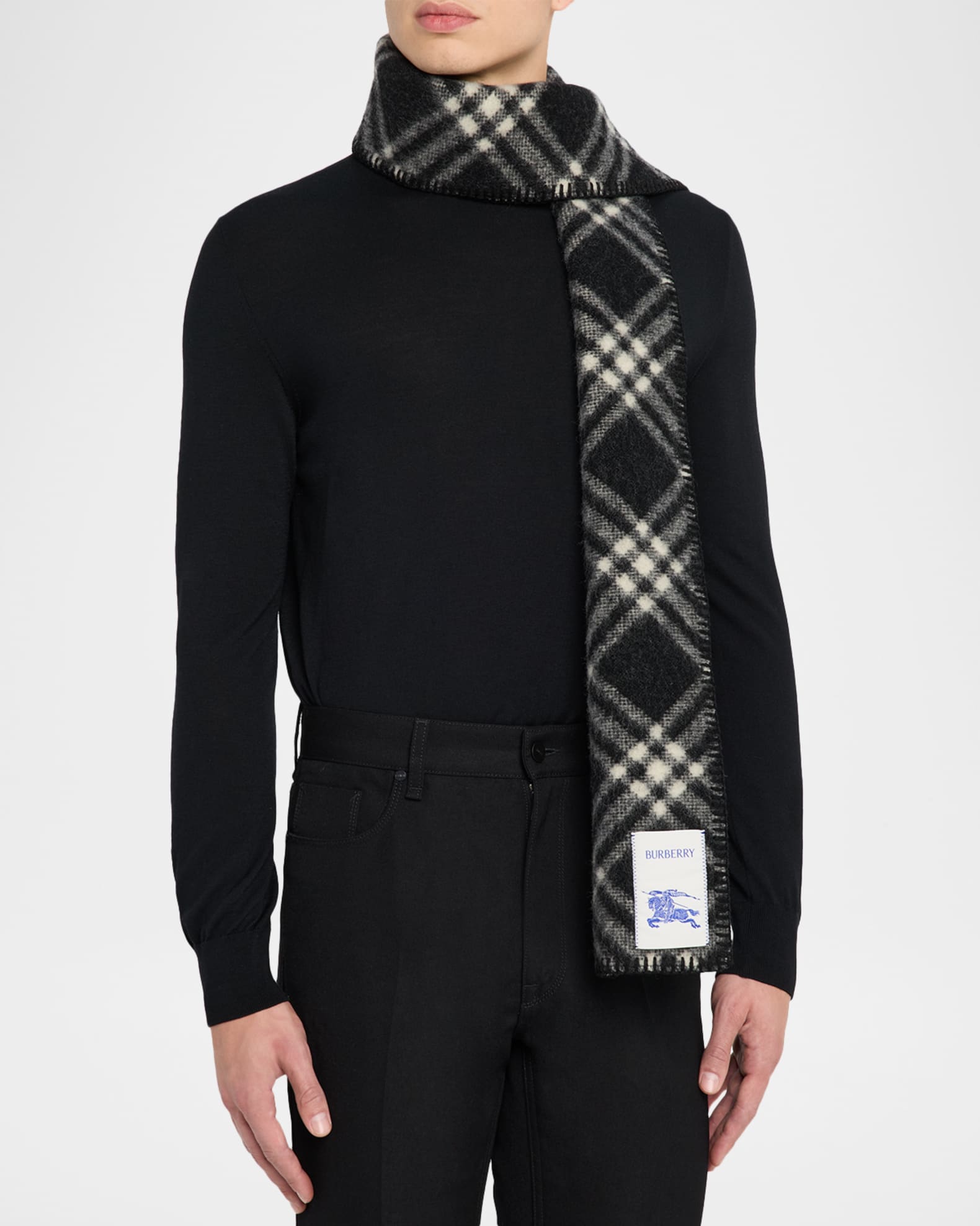 Burberry Men's Narrow Check Wool Scarf | Neiman Marcus