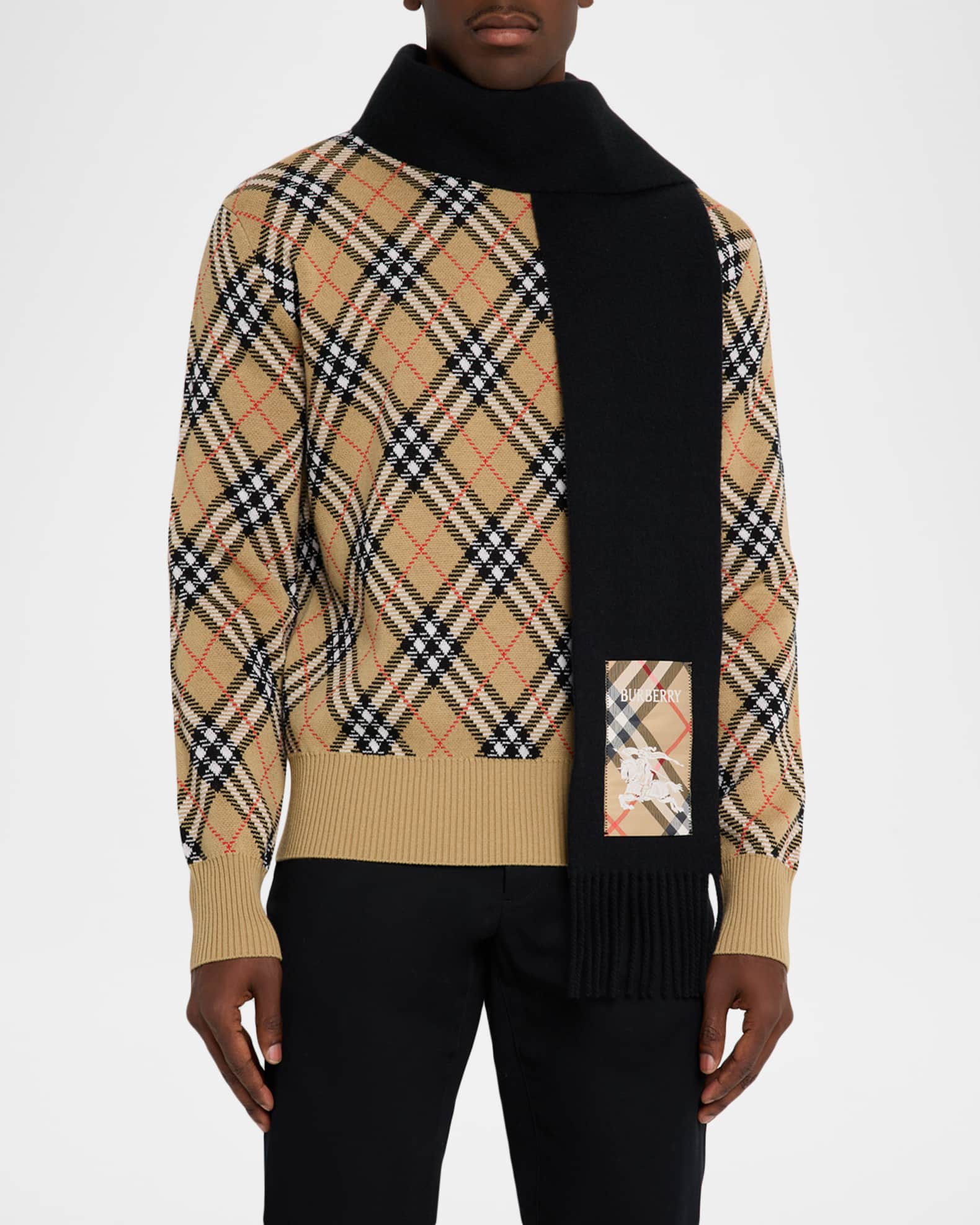 Burberry Men's Check Label Cashmere Scarf | Neiman Marcus