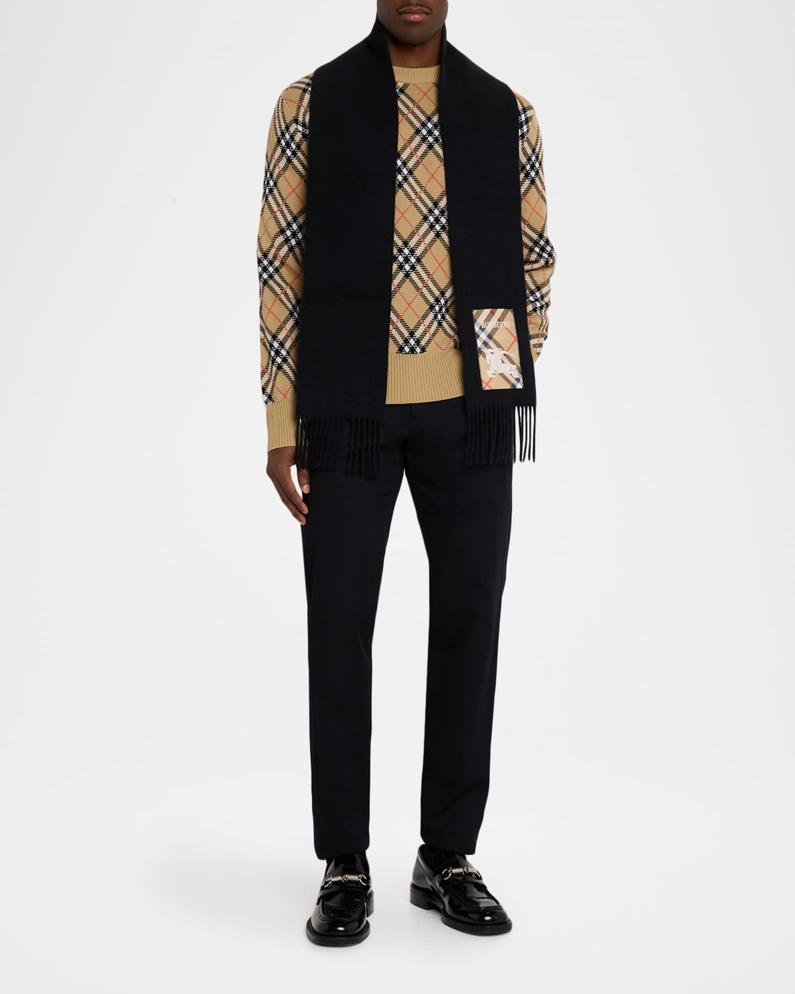 Burberry Men's Check Label Cashmere Scarf | Neiman Marcus