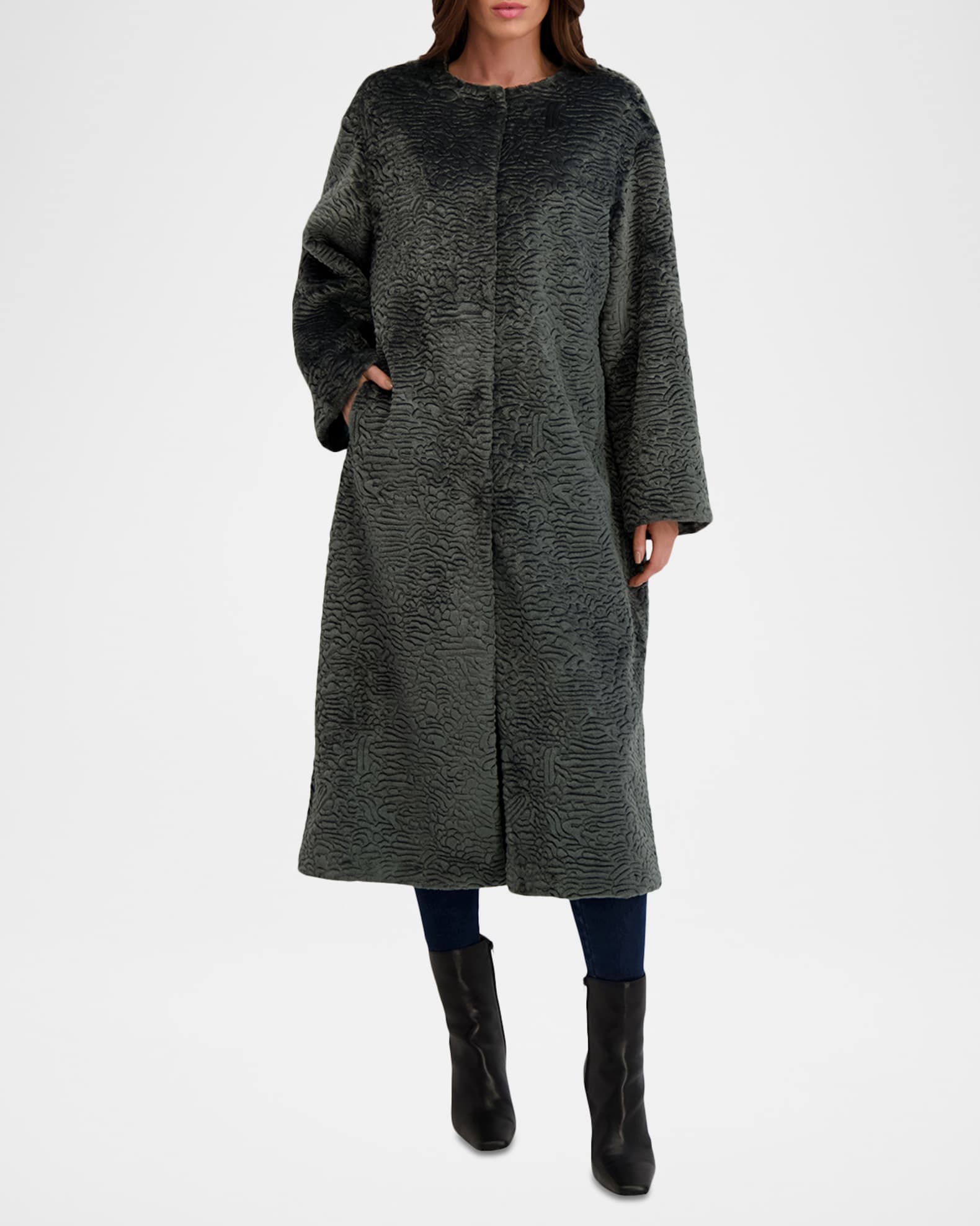 Lyla Grant Fur-Free Textured Faux Shearling Coat | Neiman Marcus