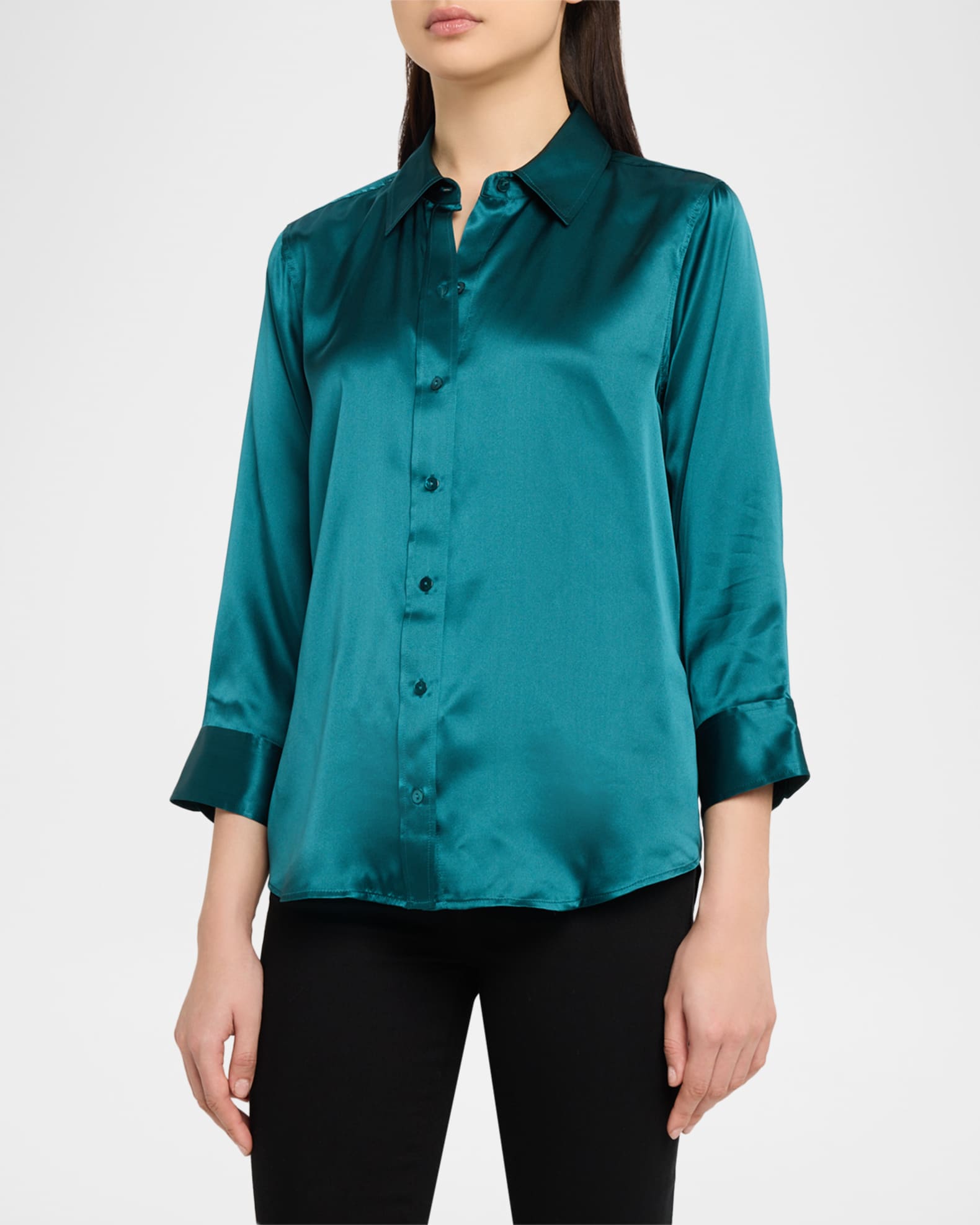 L'Agence Dani Silk Button-Front Blouse | Neiman Marcus