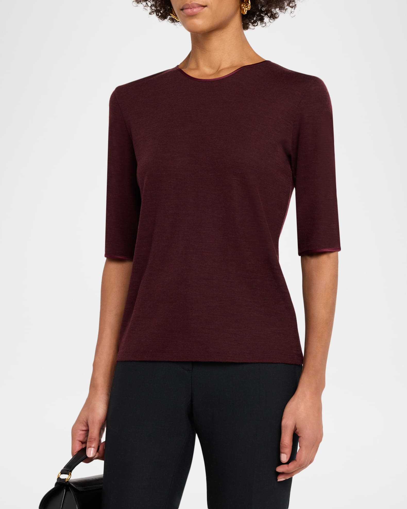 Vince Satin-Trim Wool Sweater | Neiman Marcus