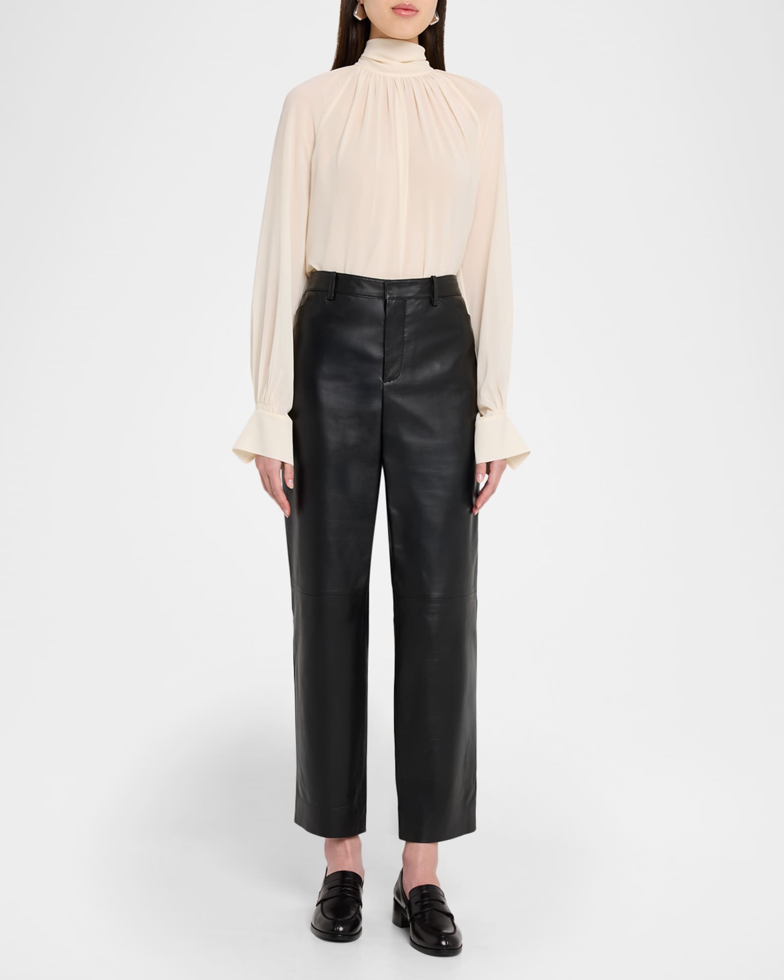 Vince Mid-Rise Straight Leather Pants | Neiman Marcus