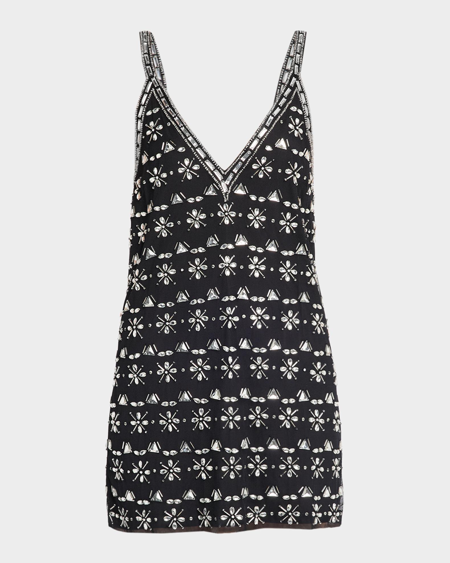 Ramy Brook Lynda Deep V-Neck Rhinestone Mini Dress | Neiman Marcus