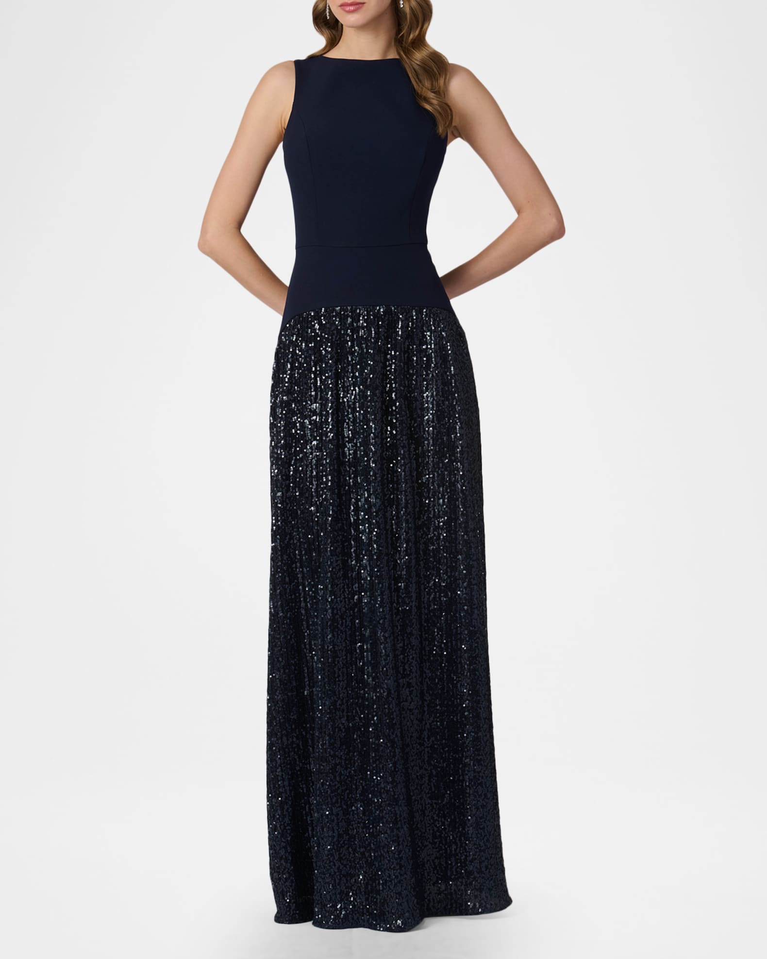 Shoshanna Dorothy Sleeveless Sequin Crepe Maxi Dress | Neiman Marcus