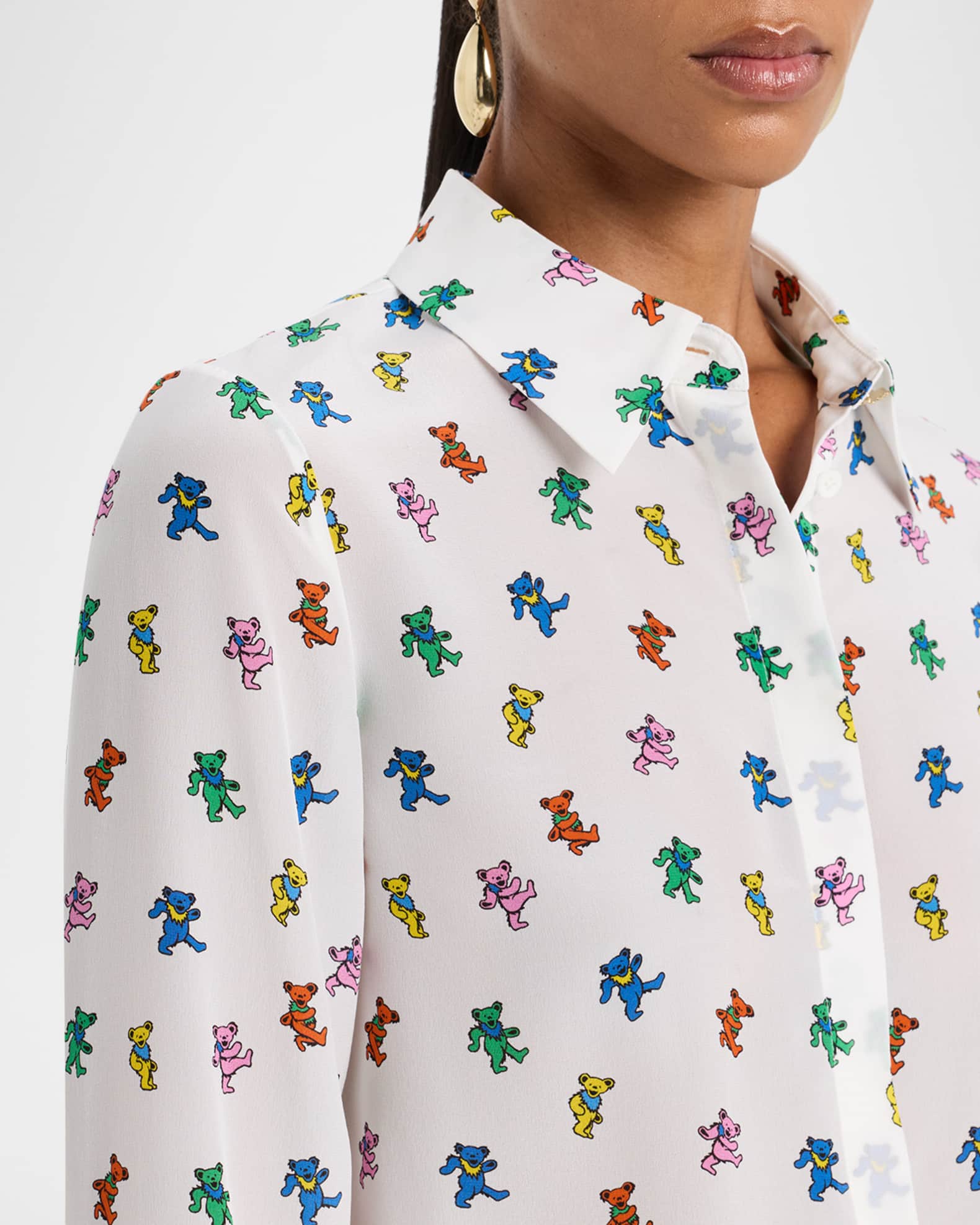 Alice + Olivia Rainbow Bears Willa Placket Top | Neiman Marcus