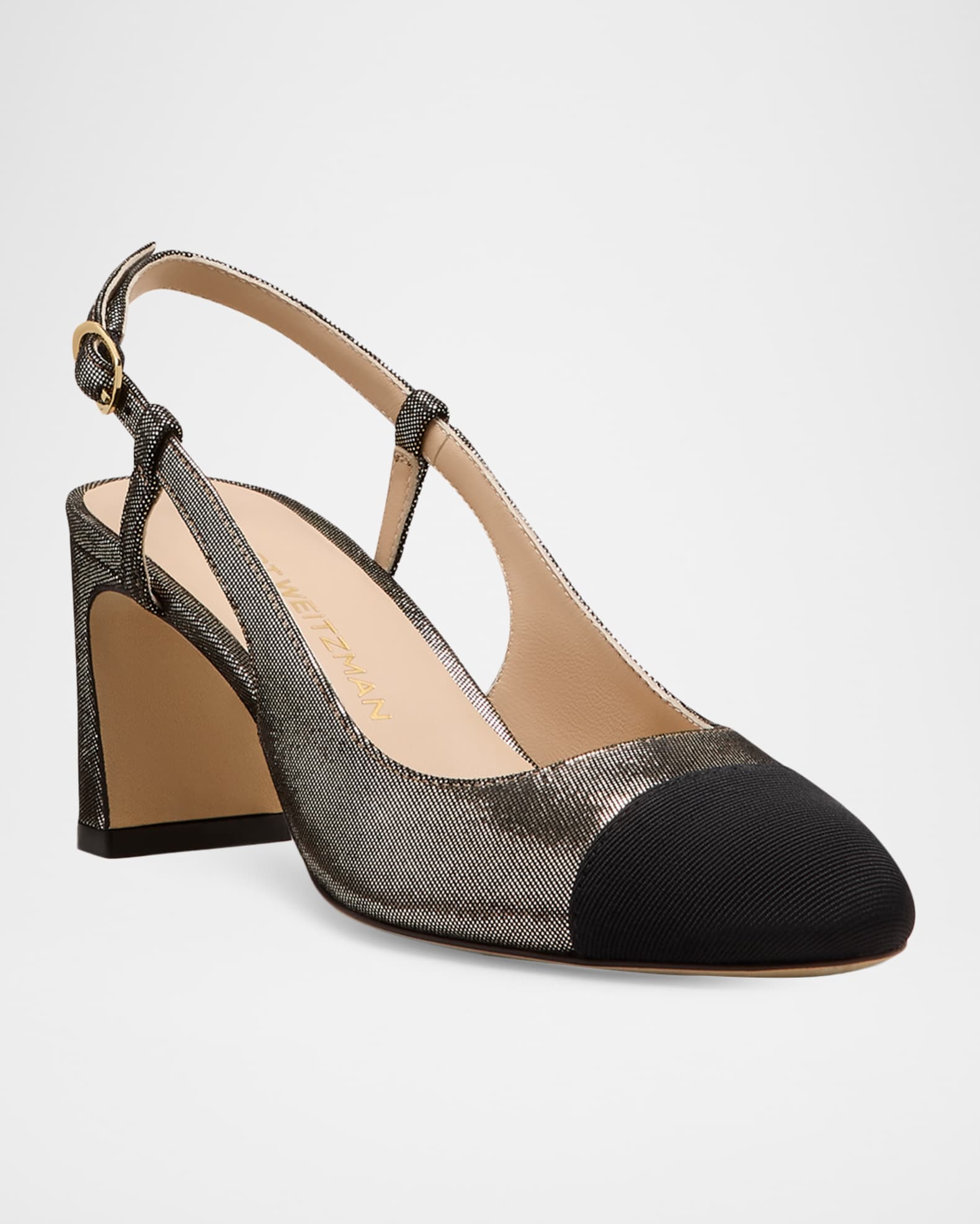 Stuart Weitzman 60mm Babette Leather Noir Cap-Toe Slingback Pumps ...