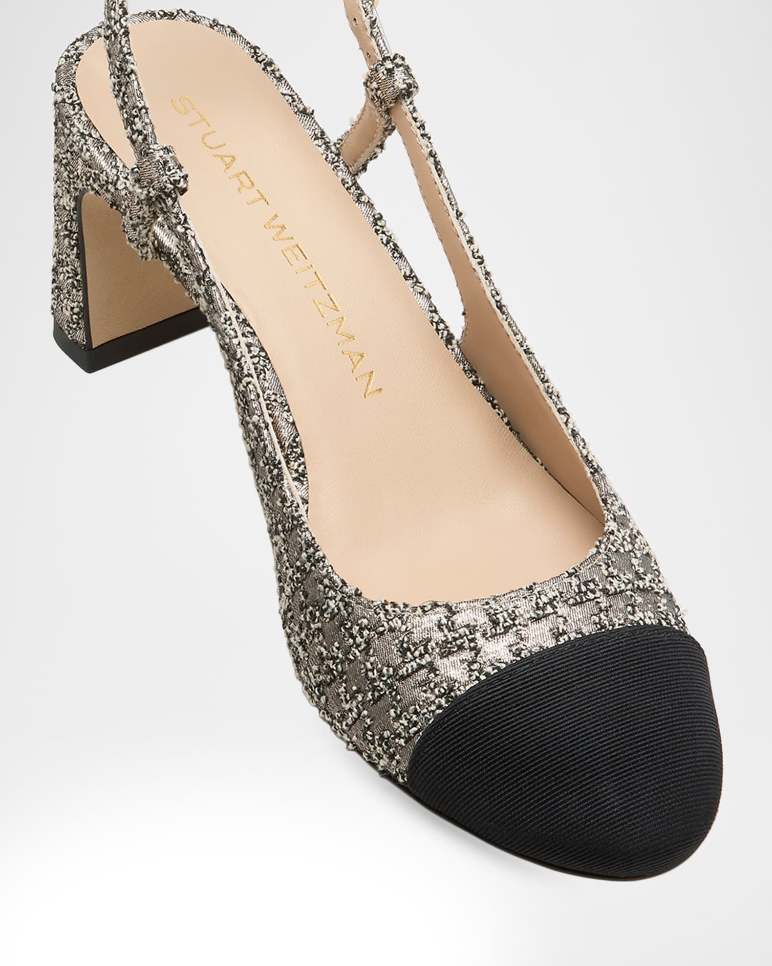 Stuart Weitzman 60mm Babette Tweed Cap-Toe Slingback Pumps | Neiman Marcus