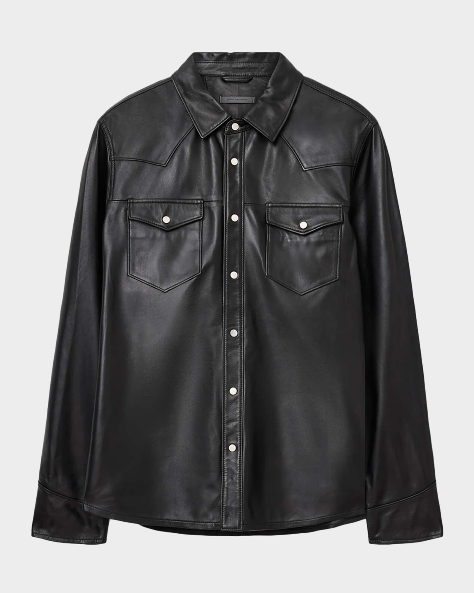 John Varvatos Men's Sage Leather Western Shirt Jacket | Neiman Marcus