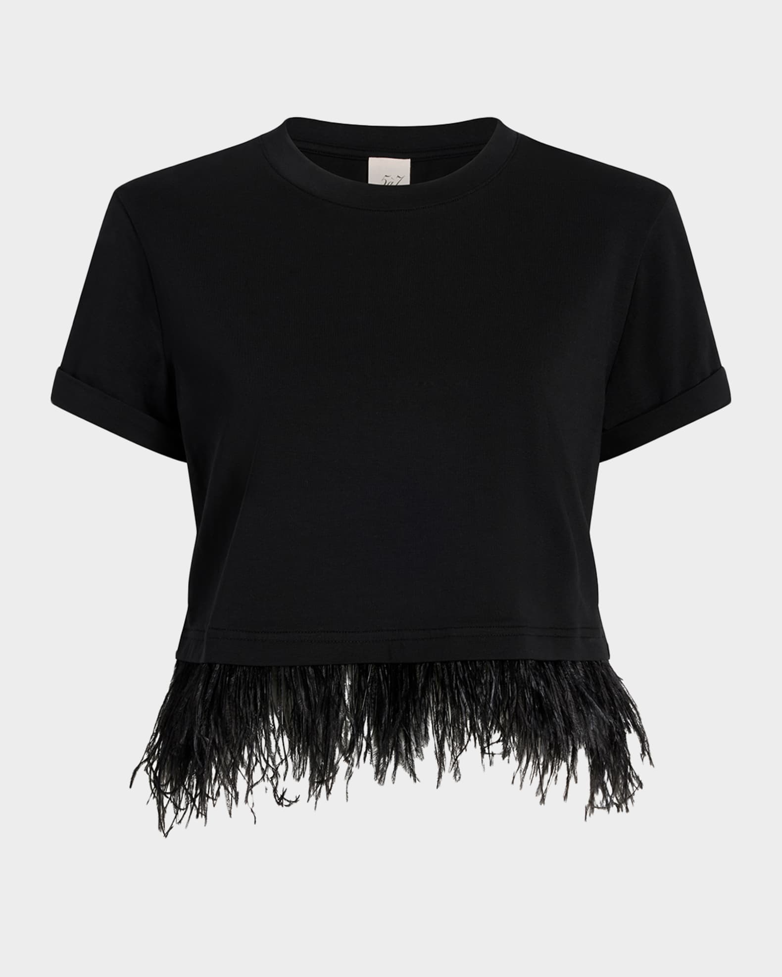 Cinq a Sept Cropped Feather-Trim Tee | Neiman Marcus