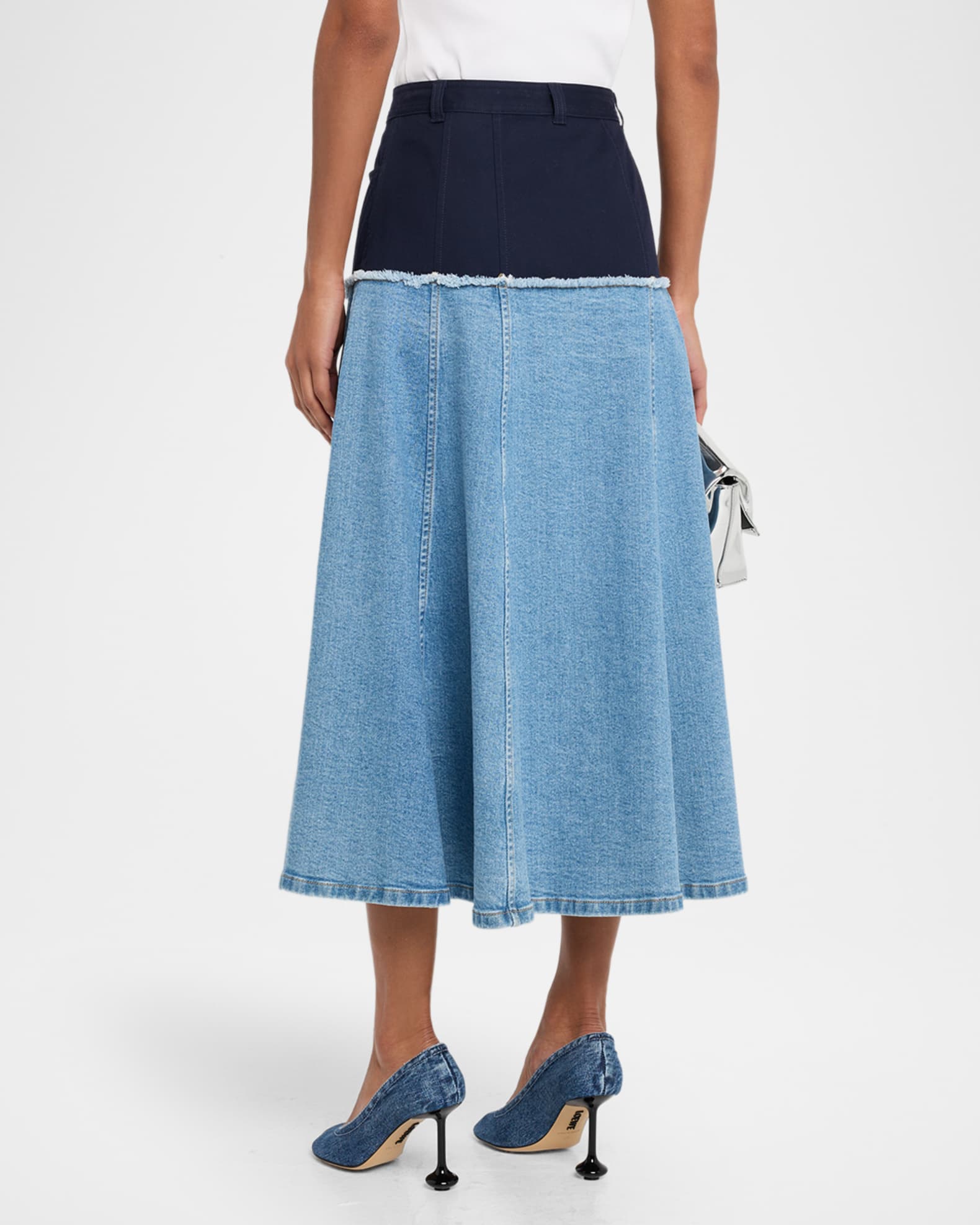 Cinq a Sept Veena Colorblock Denim Midi Skirt | Neiman Marcus