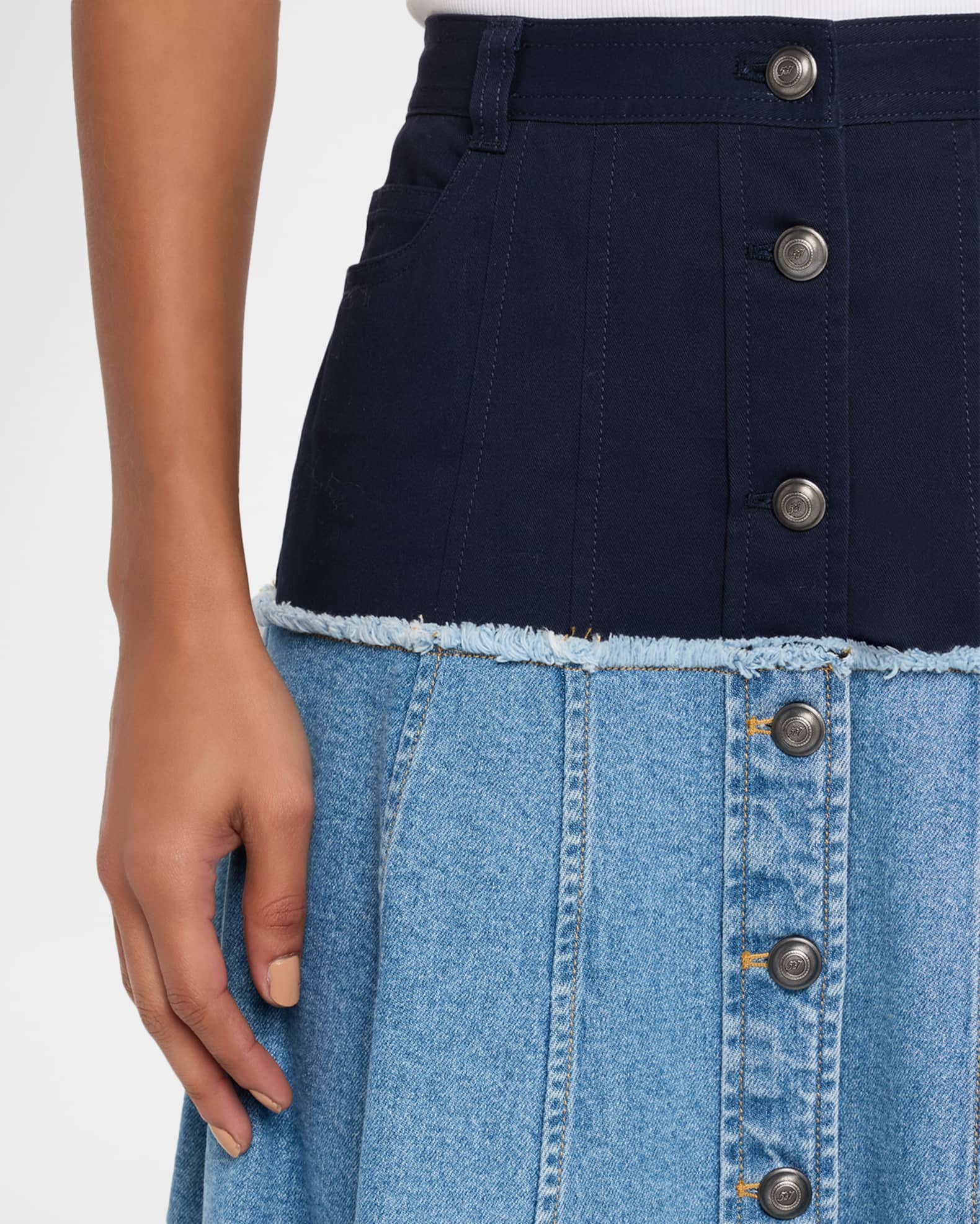 Cinq a Sept Veena Colorblock Denim Midi Skirt | Neiman Marcus