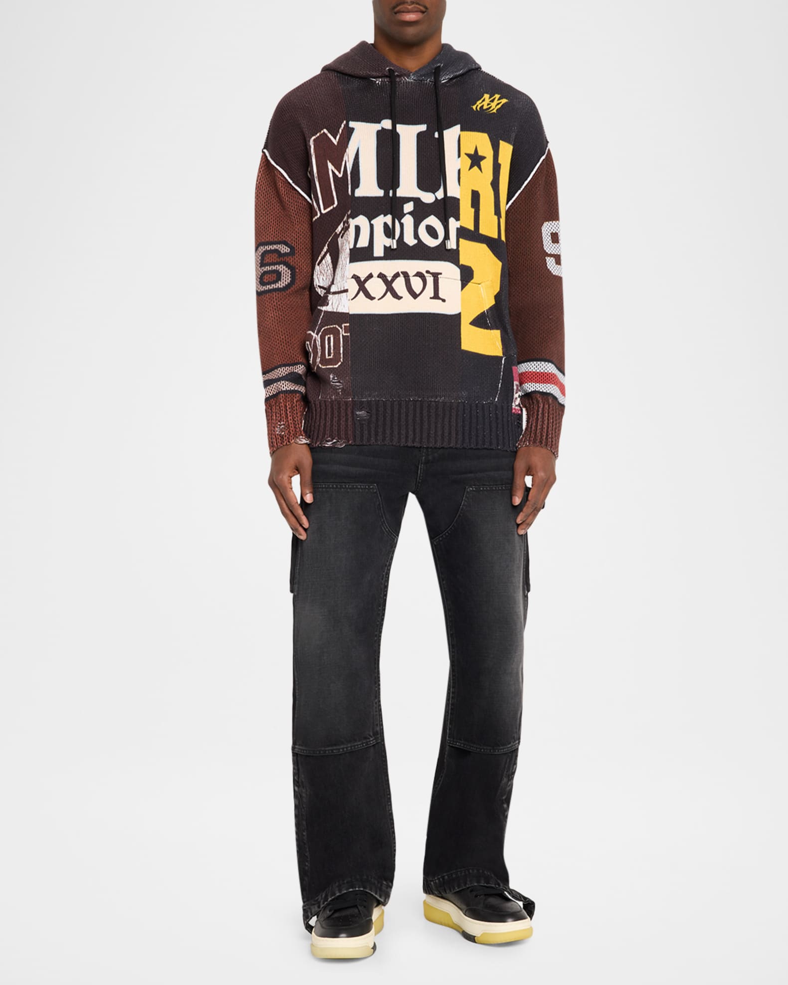 Amiri Men's Spliced Distressed Cotton Hoodie | Neiman Marcus