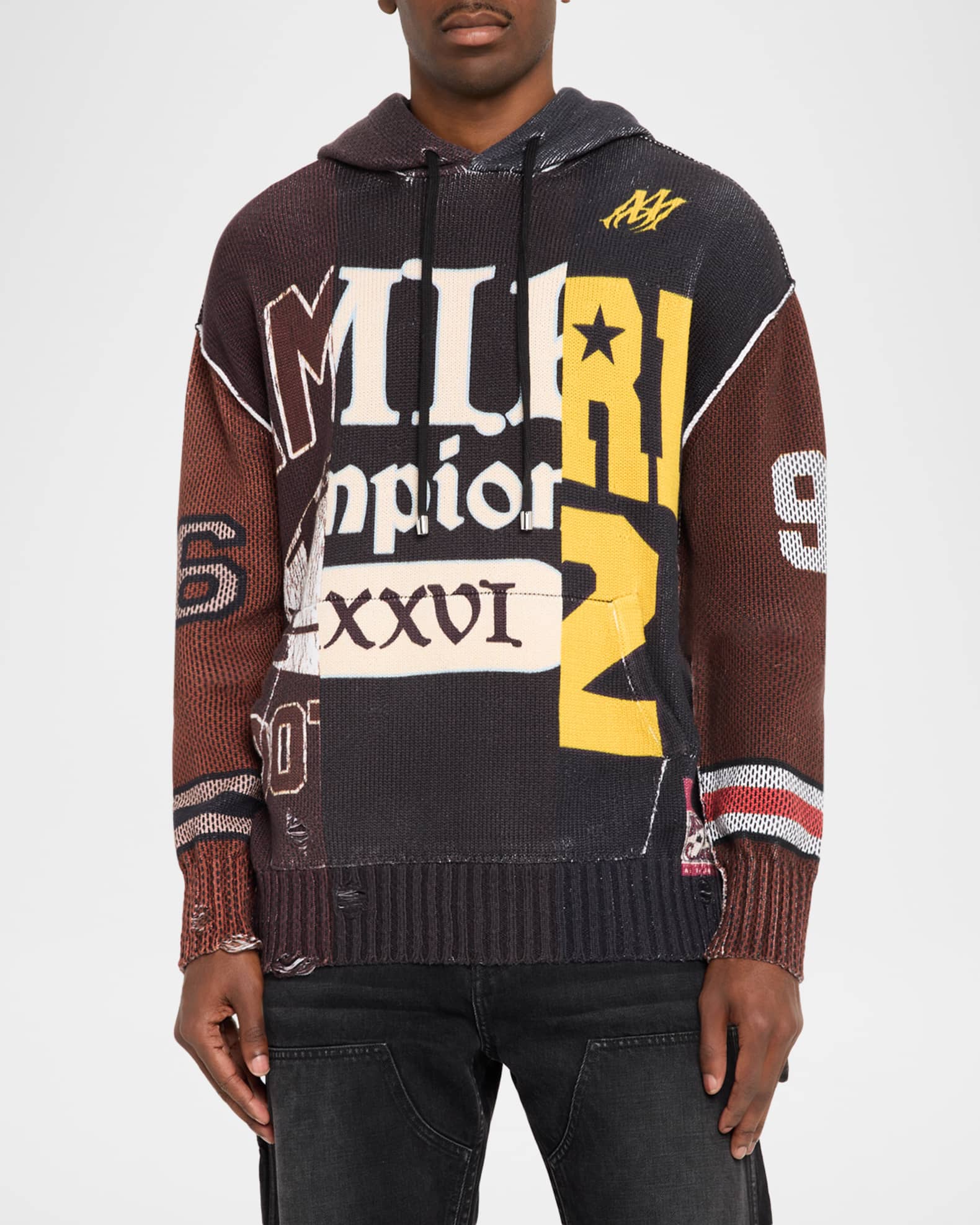 Amiri Men's Spliced Distressed Cotton Hoodie | Neiman Marcus