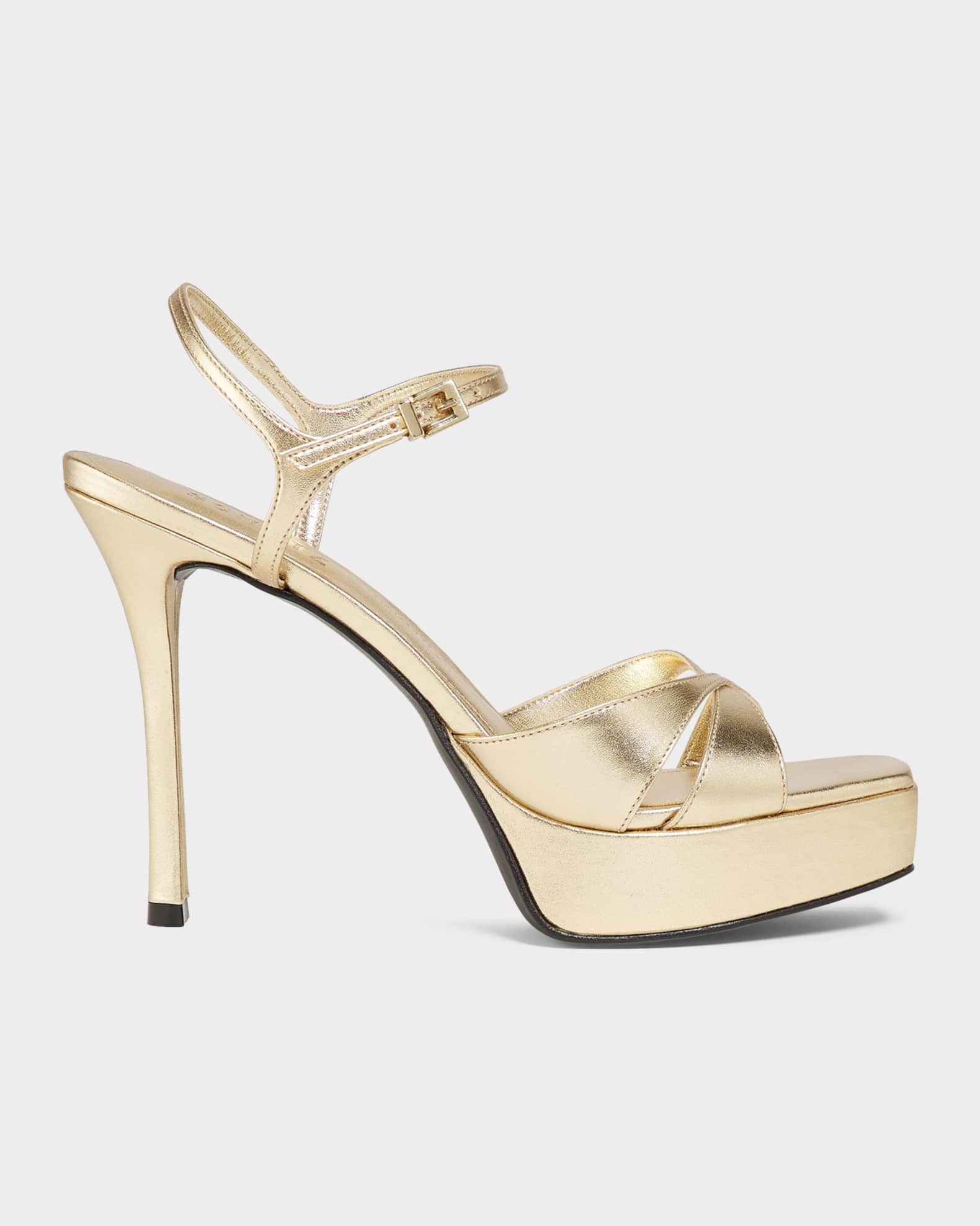 Schutz 120mm Maxine Metallic Leather Platform Sandals | Neiman Marcus