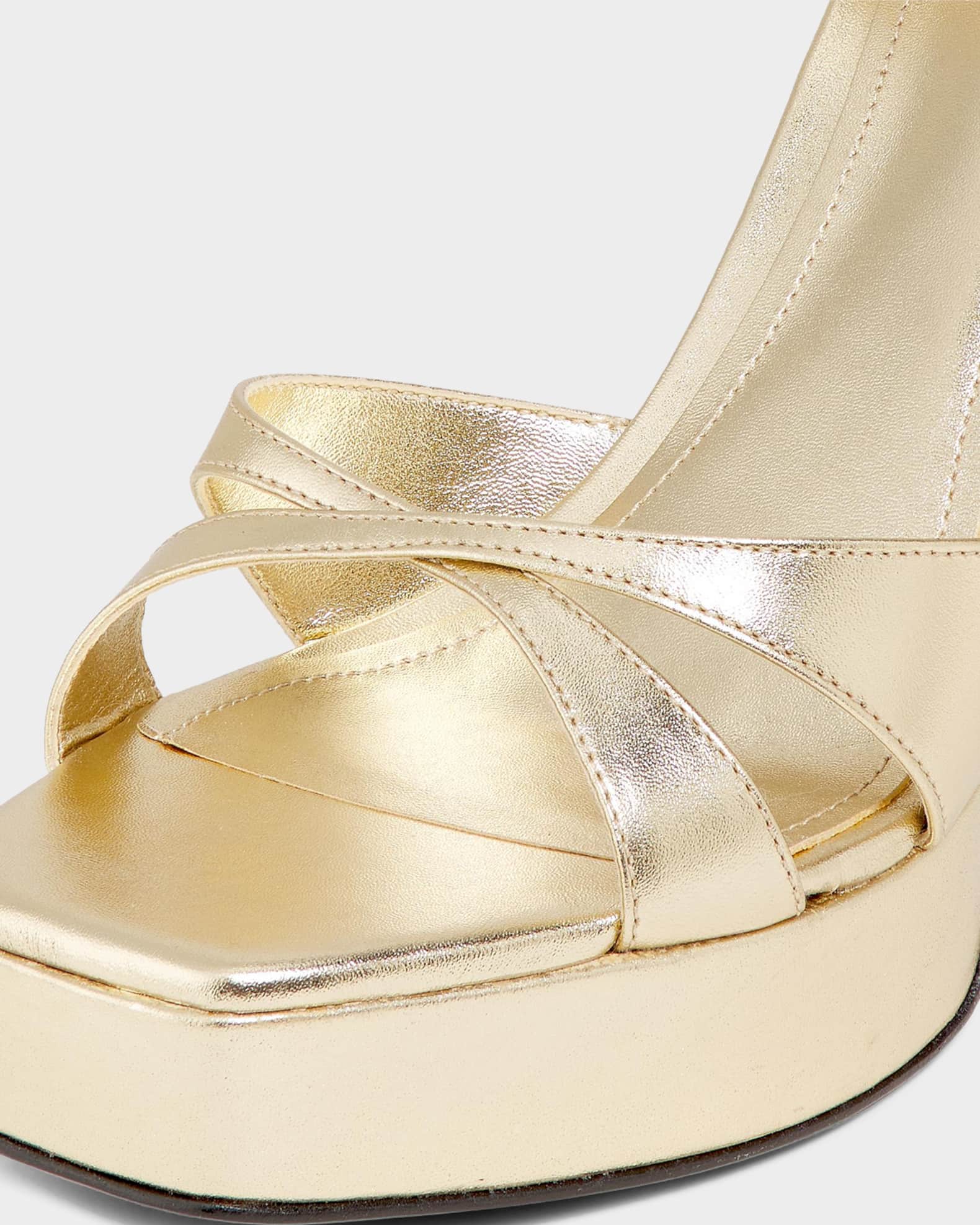 Schutz 120mm Maxine Metallic Leather Platform Sandals | Neiman Marcus